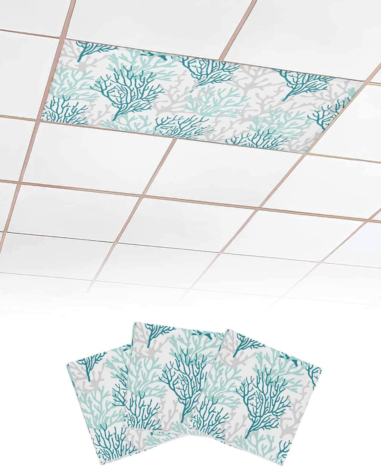 Teal Grey Coral Coastal Fluorescent Light Covers for Ceiling Lights 4x2 ...