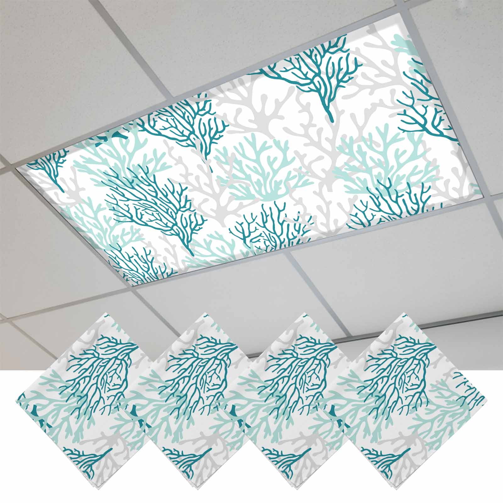 Teal Grey Coral Coastal Fluorescent Light Covers, Summer Beach Seaside ...