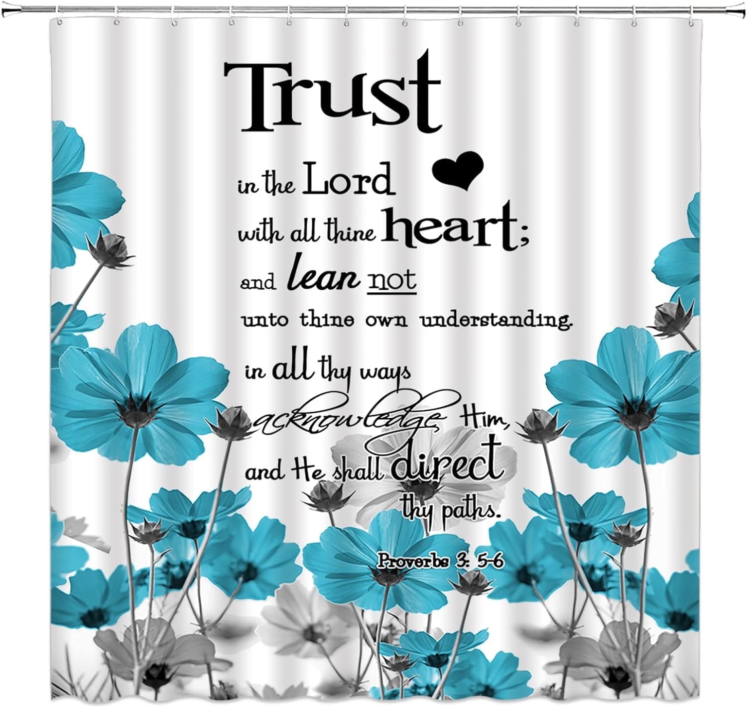 Teal and Grey Floral Shower Curtain Daisy Cosmic Flower Inspirational ...