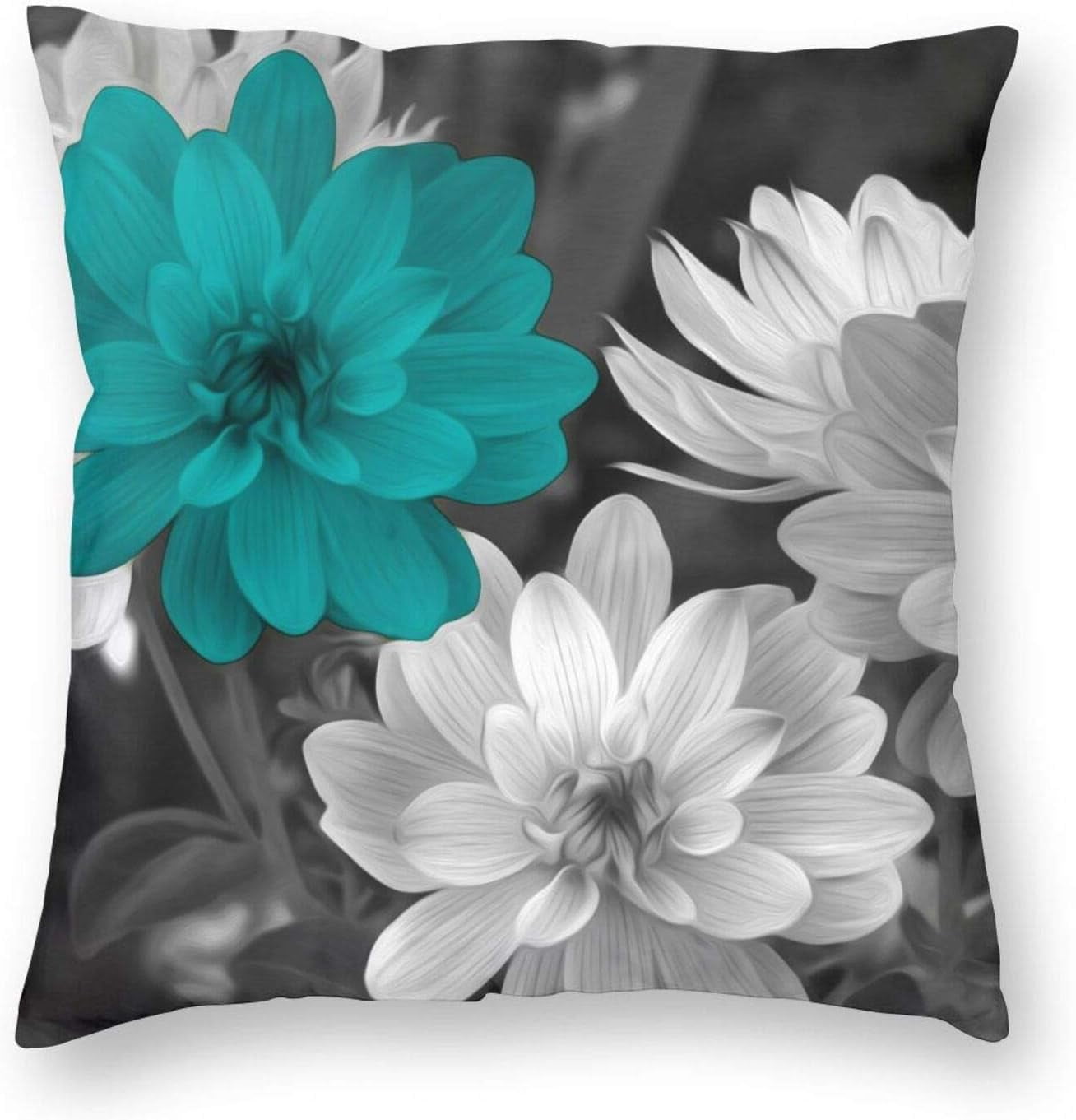 Teal Grey Flowers Throw Pillow Covers 18x18 Inch Decorative Pillow Case ...
