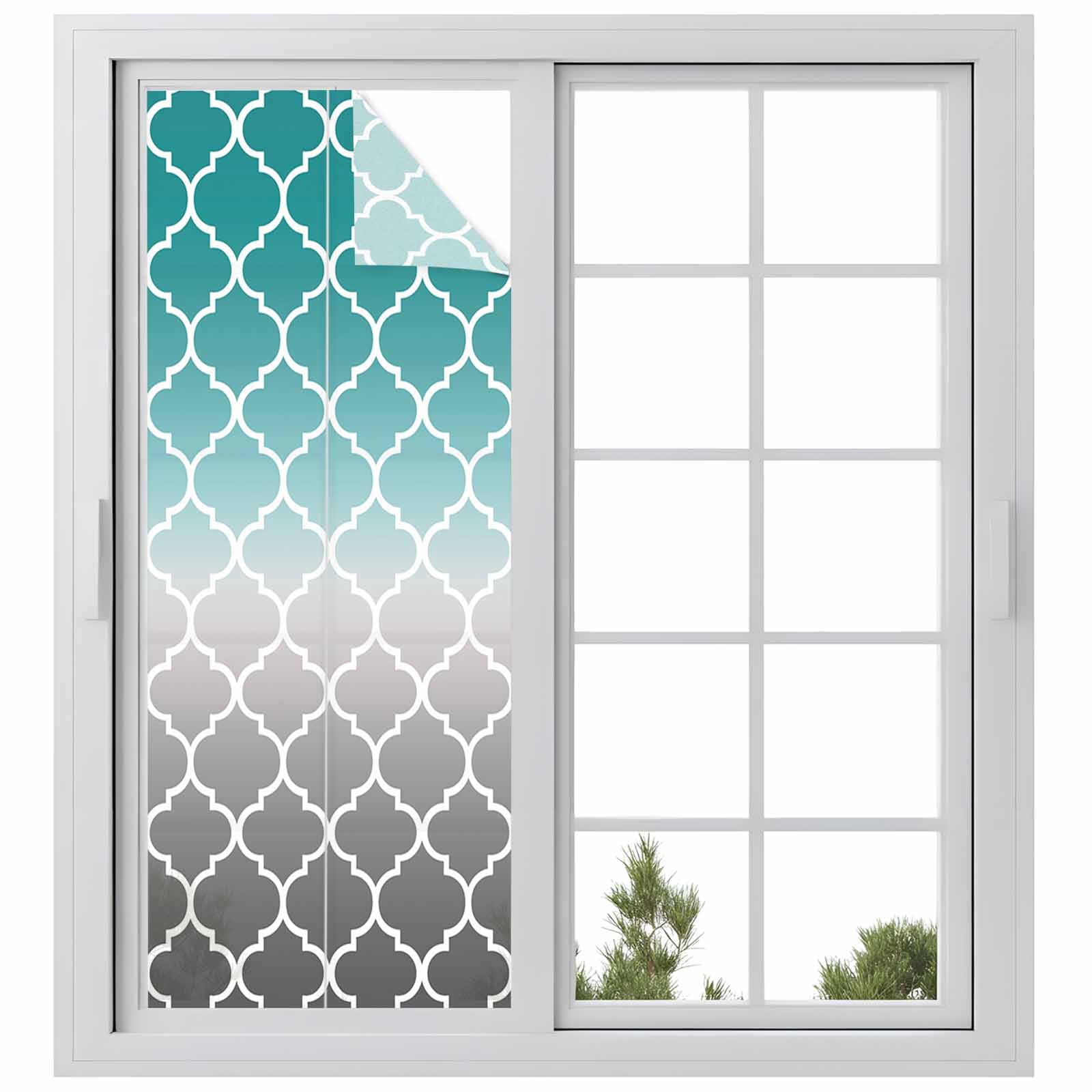 Teal Grey Ombre Morocco Pattern Window Privacy Film, Modern Moroccan ...