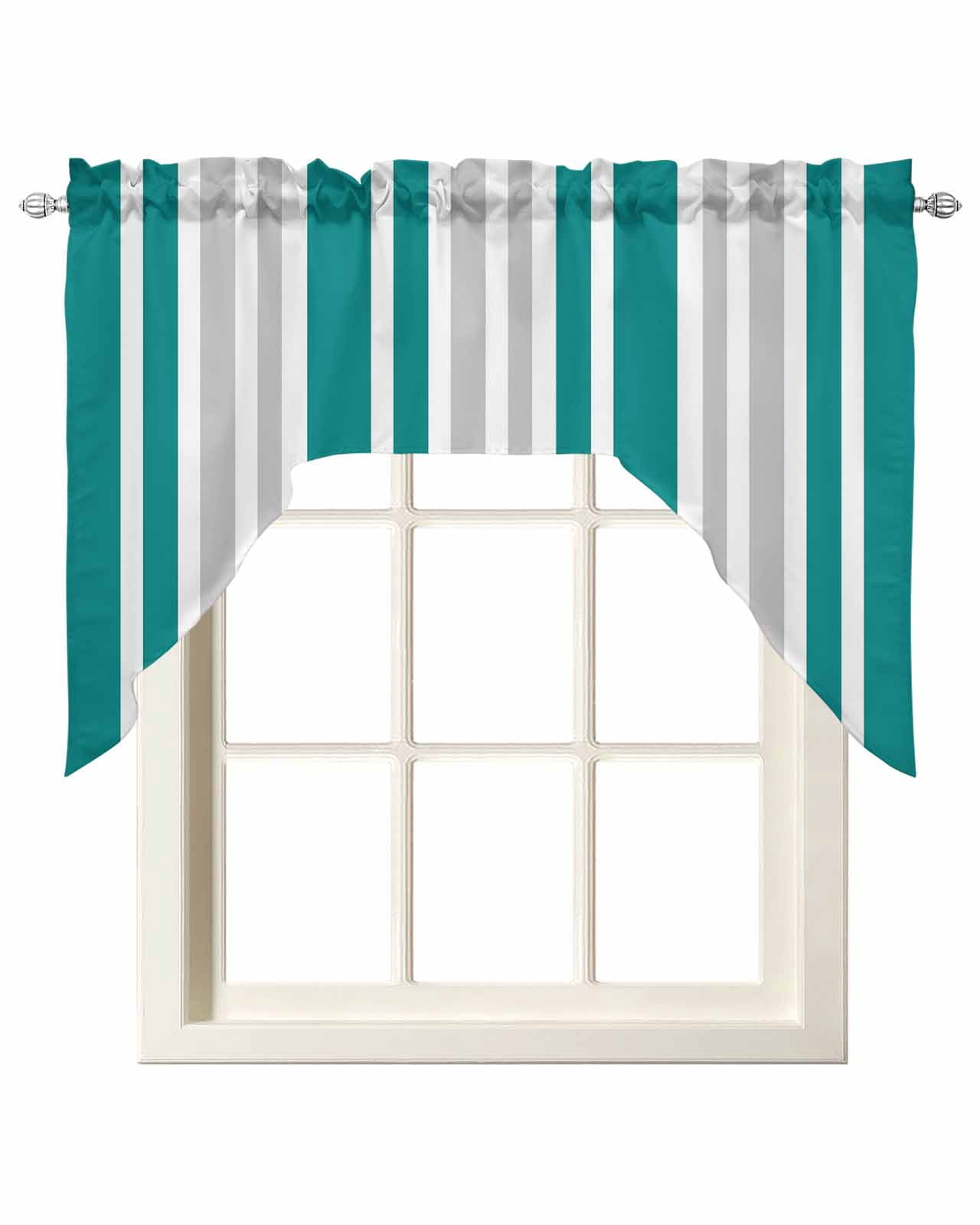 Teal Grey Stripe Kitchen Swag Valances for Windows, Farmhouse ...
