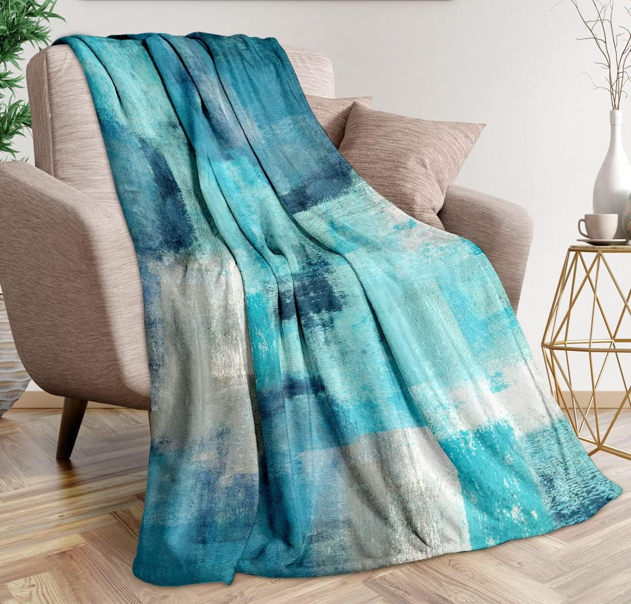 Teal Grey Throw Blanket Turquoise Abstract Art Ultra-Soft Cozy Fleece ...