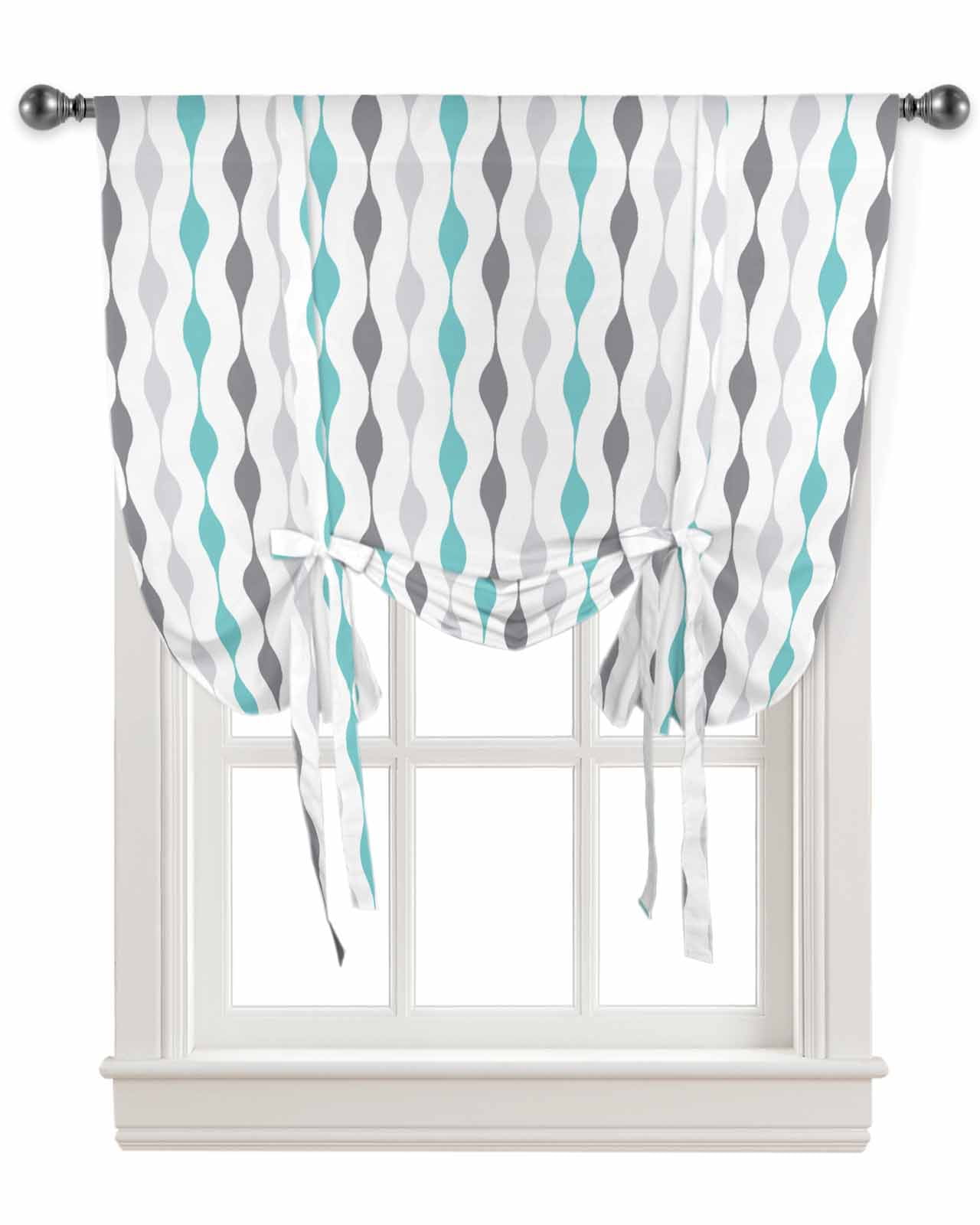 Teal Grey Tie Up Curtains for Kitchen Bathroom Bedroom Windows 45 Inch ...