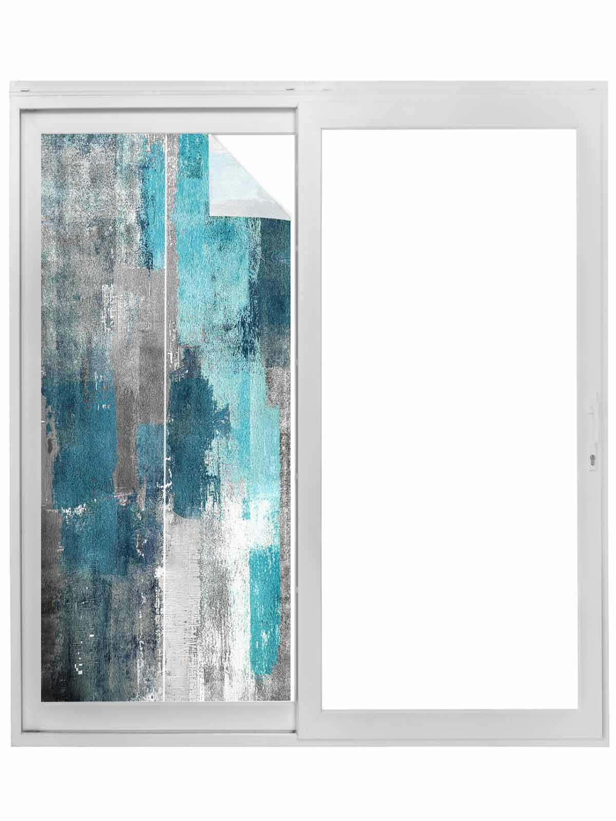 Teal Grey Window Privacy Film, Modern Oil Painted Abstract Art ...