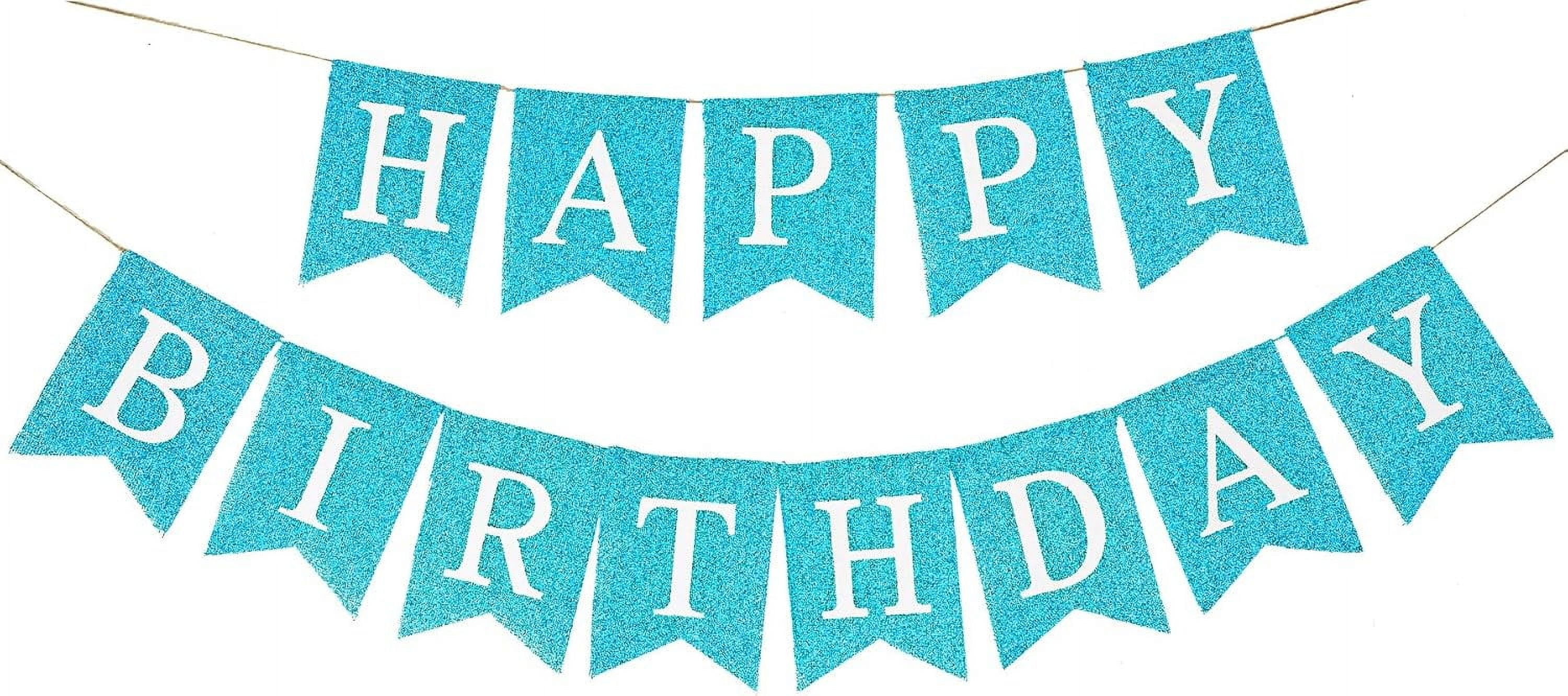 Teal Happy Birthday Banner - Prestrung Bling Fabric Turquoise Blue ...