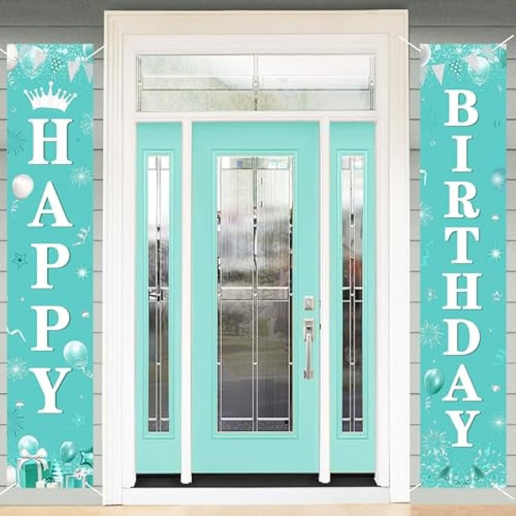 Teal Happy Birthday Door Banner, Happy Birthday Decorations for Girls ...