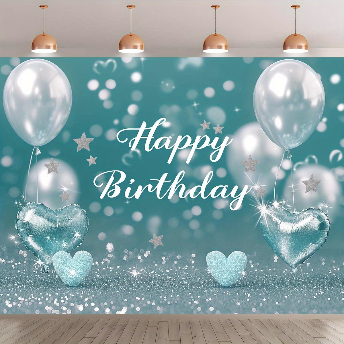 Teal Happy Birthday Teal Silver Glitter Heart Balloons Birthday ...