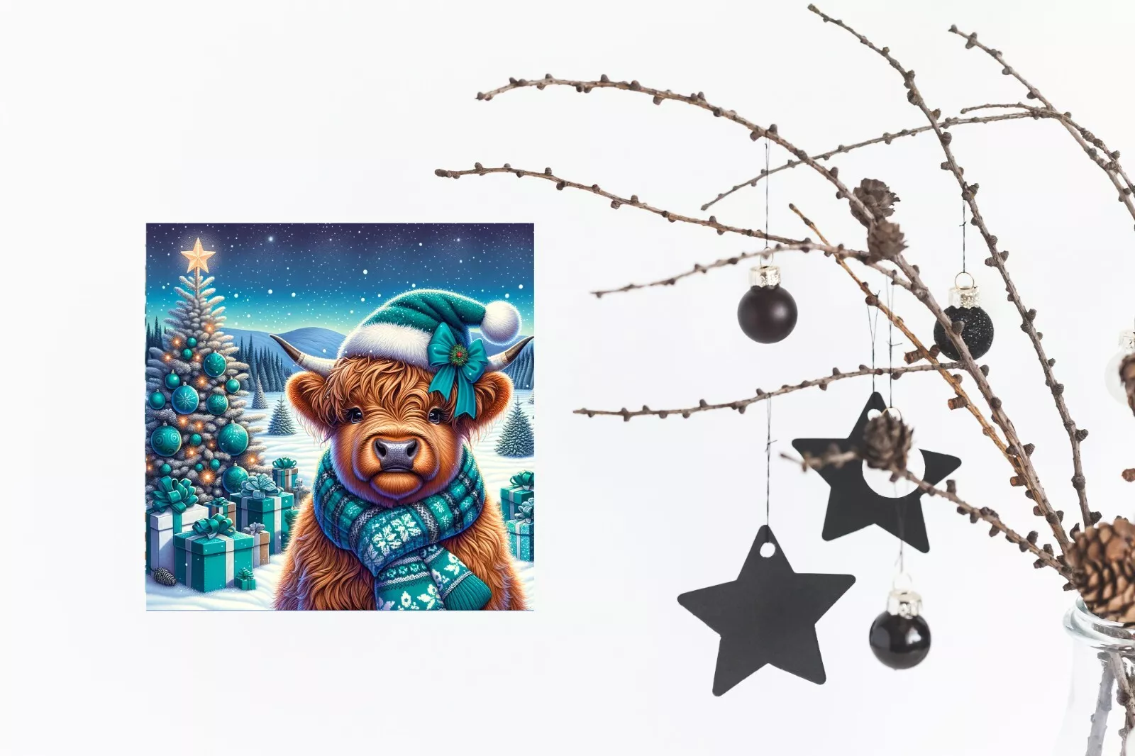 Teal Highland Cow Christmas Ornament Sign, Wood Mini Sign - Walmart.com