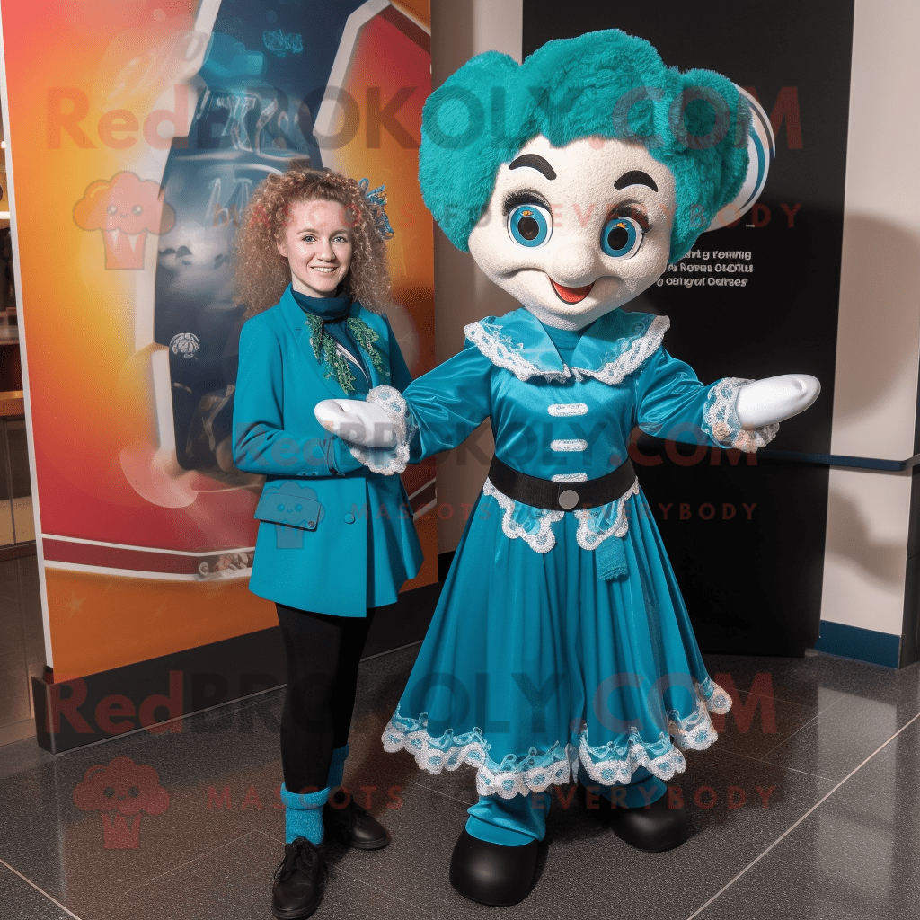 Teal Irish Dancer REDBROKOLY mascot costume character dressed with a ...