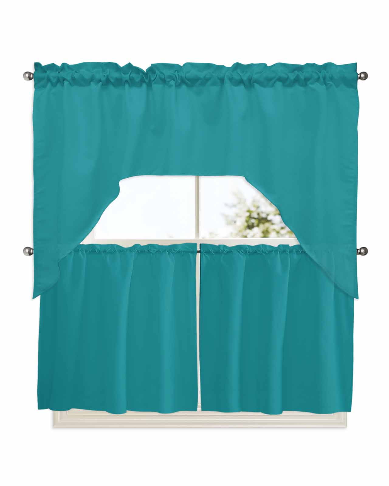 Teal Kitchen Curtains Swag Valance and Tier Curtains Set 24 Inch Length ...