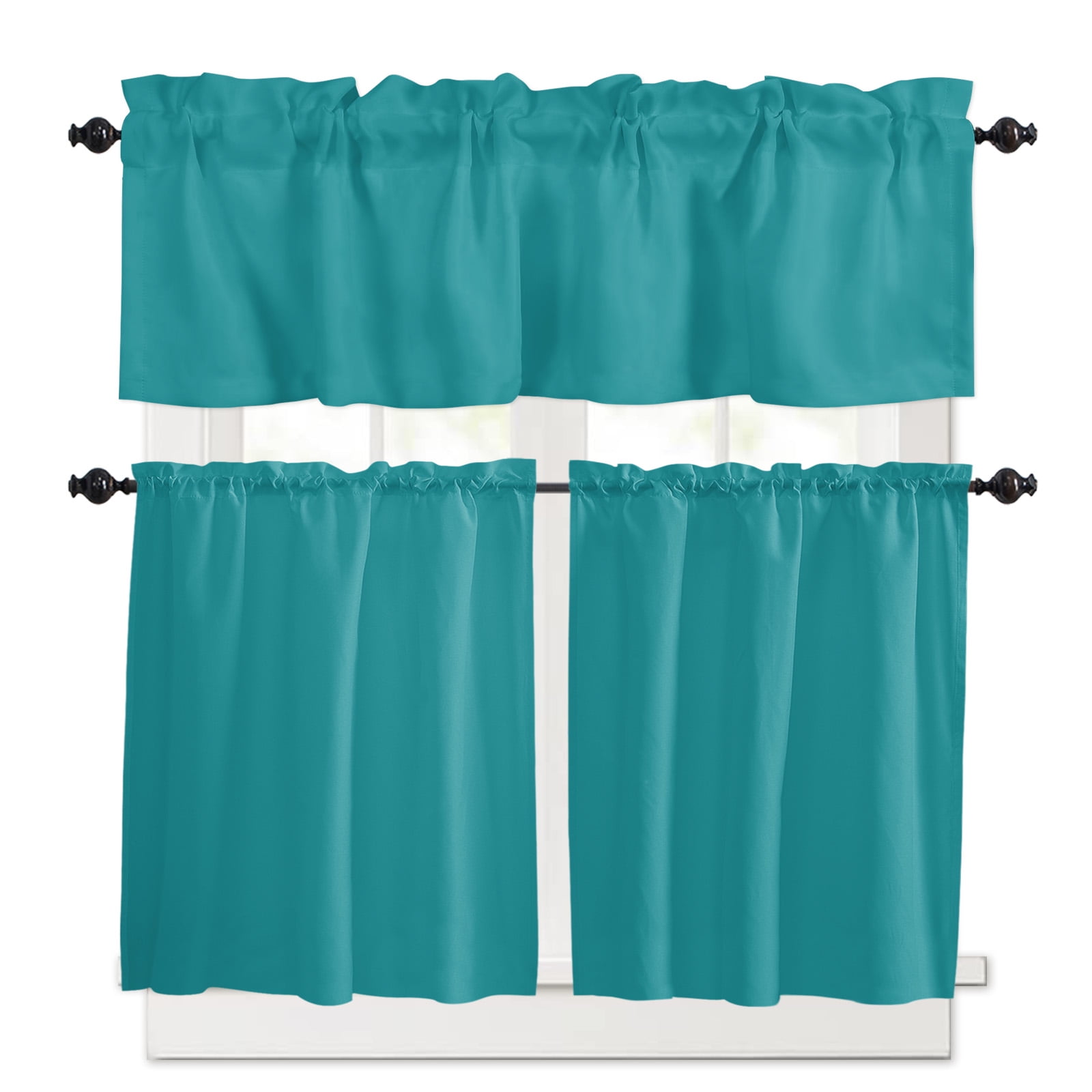 Teal Kitchen Curtains and Valances Set, 3 Piece Kitchen Curtains Set 24 ...