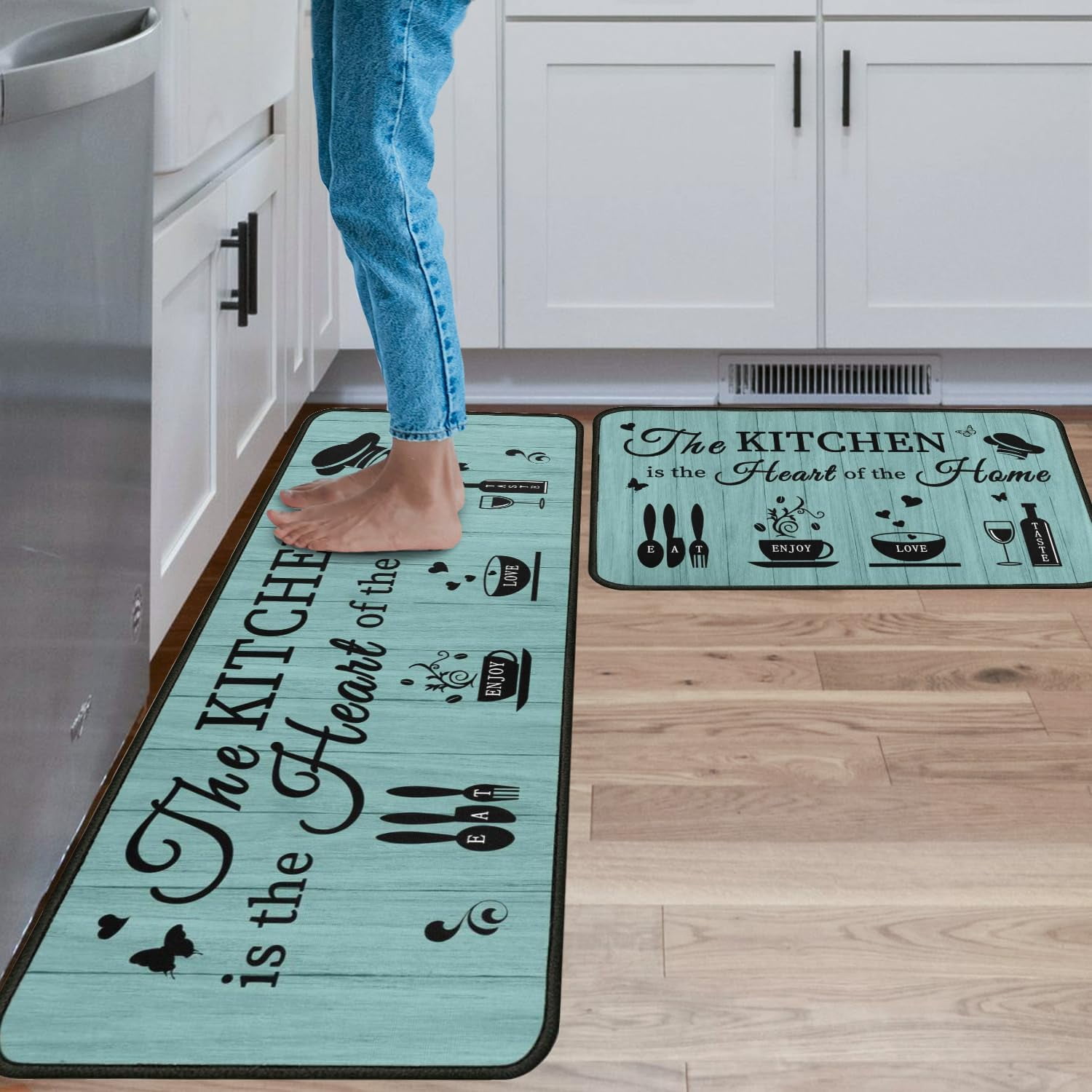 Teal Kitchen Rugs and Mats Non Skid Washable, Turquoise Teal Kitchen ...