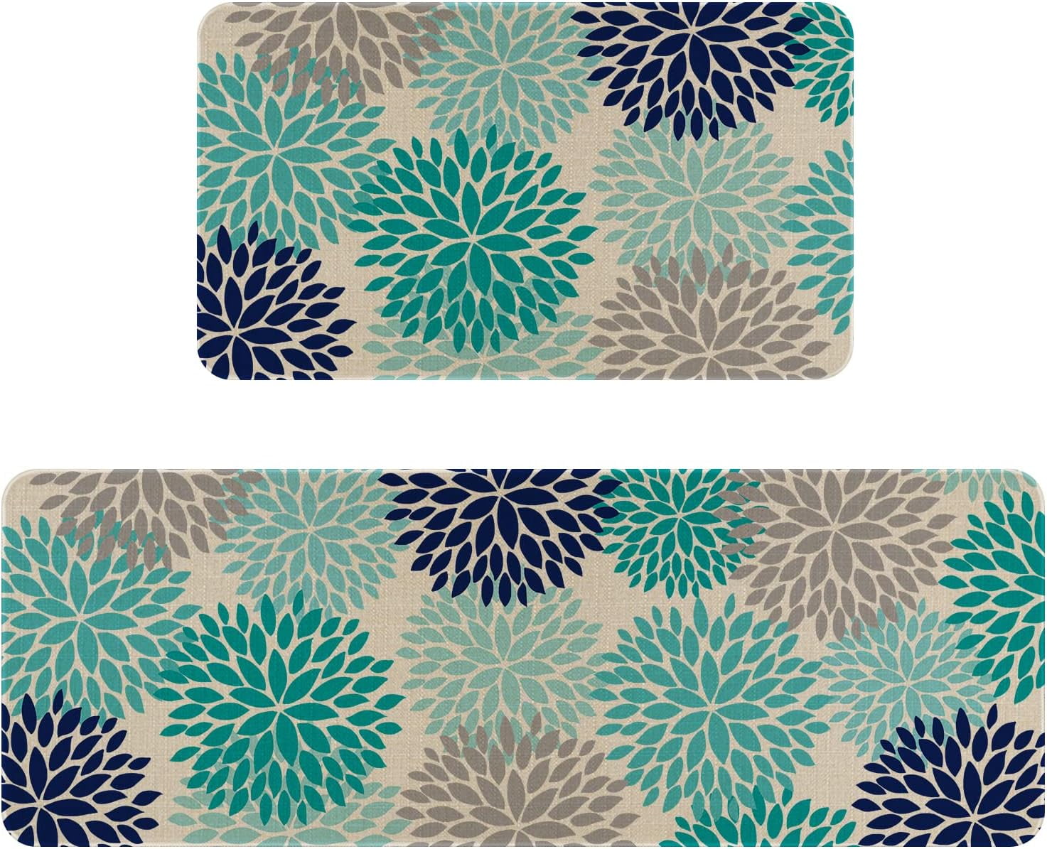 Teal Kitchen Rugs and Mats Set of 2, Turquoise Kitchen Mat for Floor ...
