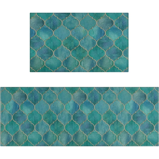 Teal Kitchen Rugs Sets of 2 Turquoise Kitchen Rug Mat Washable Non-Slip ...