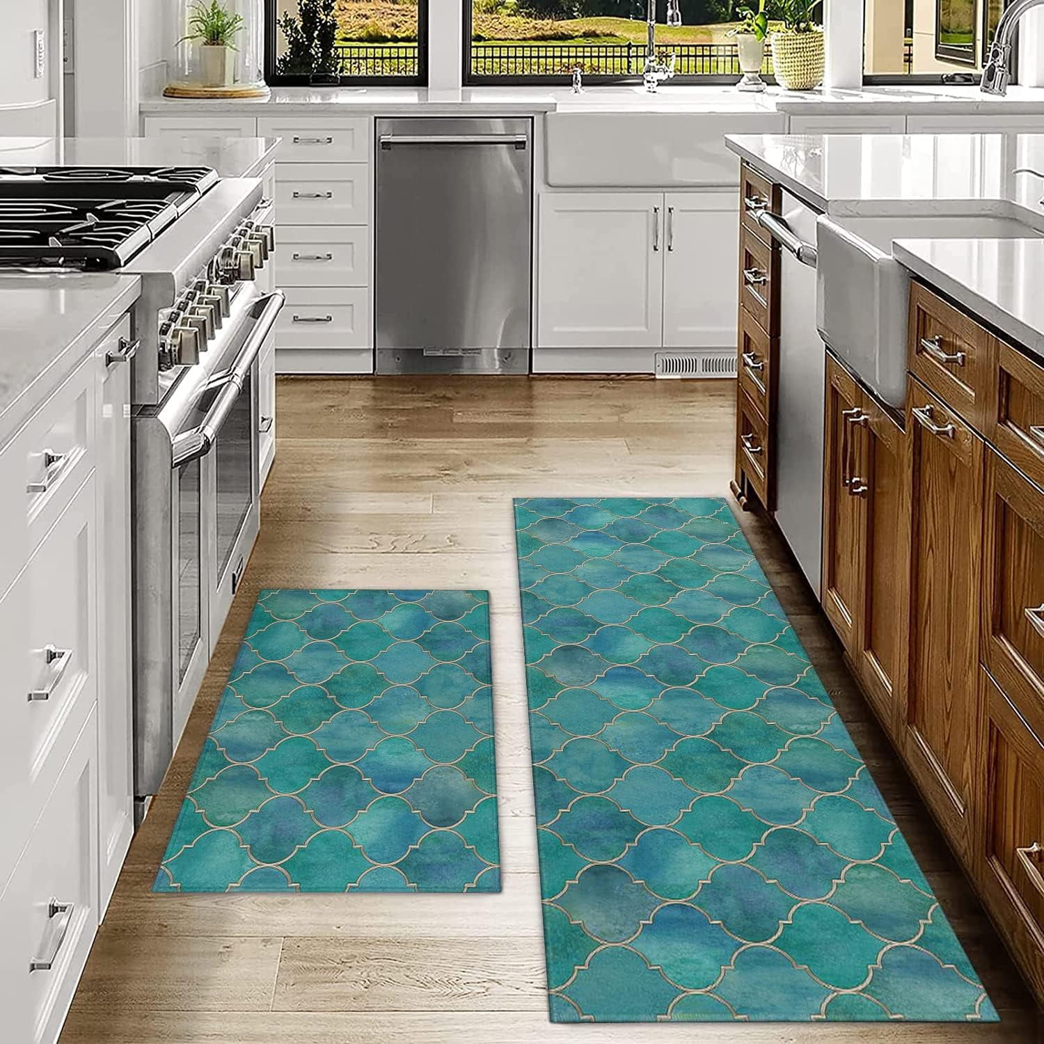Teal Kitchen Rugs Sets of 2 Turquoise Kitchen Rug Mat Washable Non-Slip ...