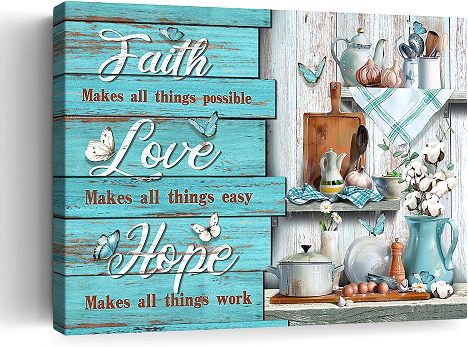 Teal Kitchen Wall Art Christian Wall Art Rustic Farmhouse Vintage Wall ...