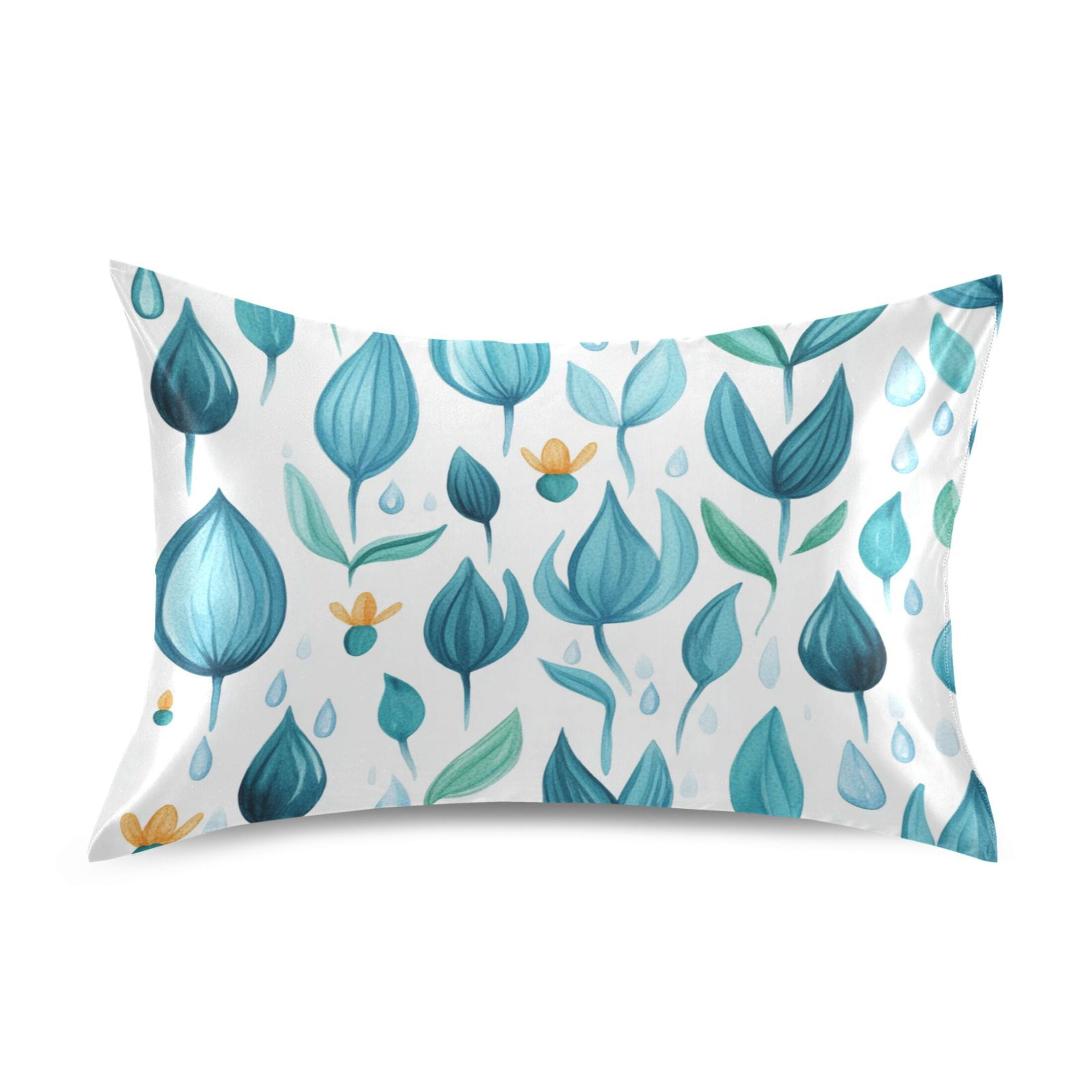 Teal Leaf Design Luxury Silky Soft Pillowcase Standard Size Wrinkle ...