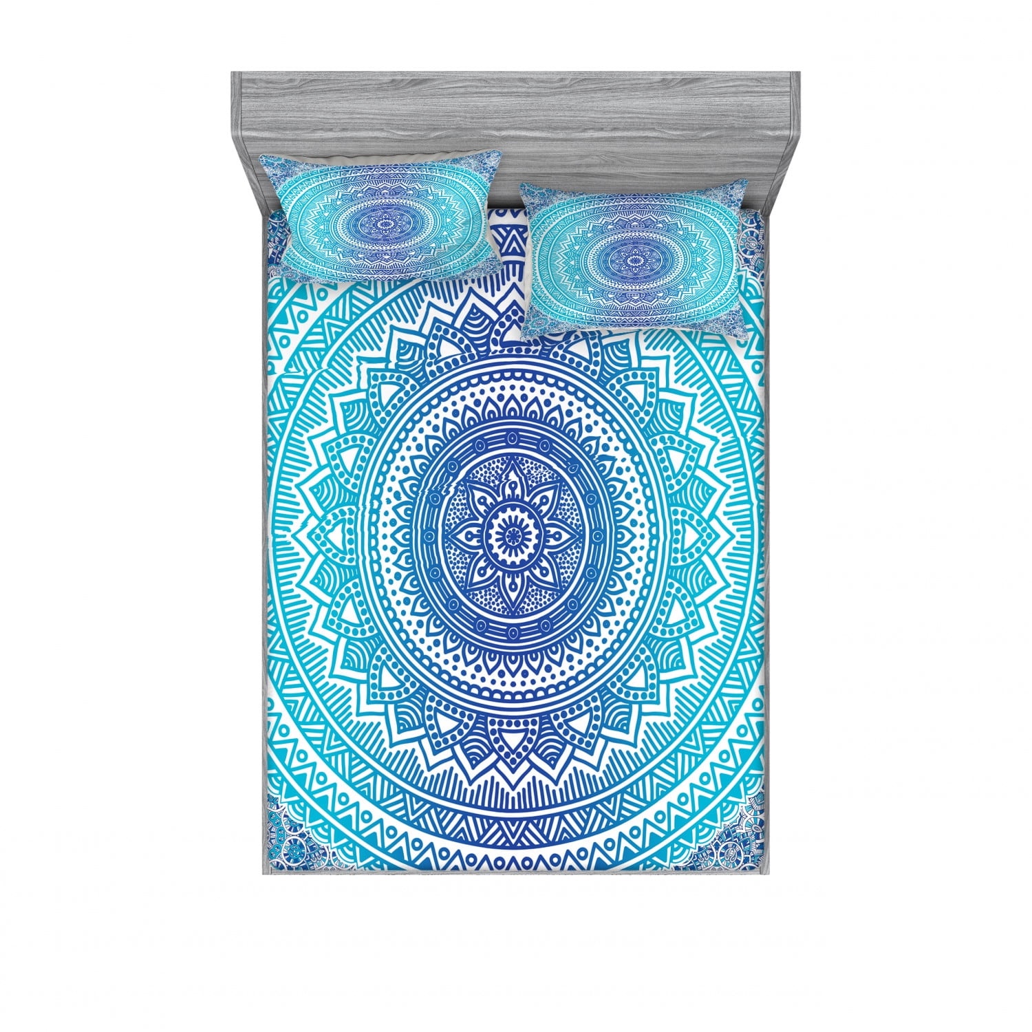 Teal and Lime Bedding Set with Sheet & Covers, Ombre Mandala Pattern ...