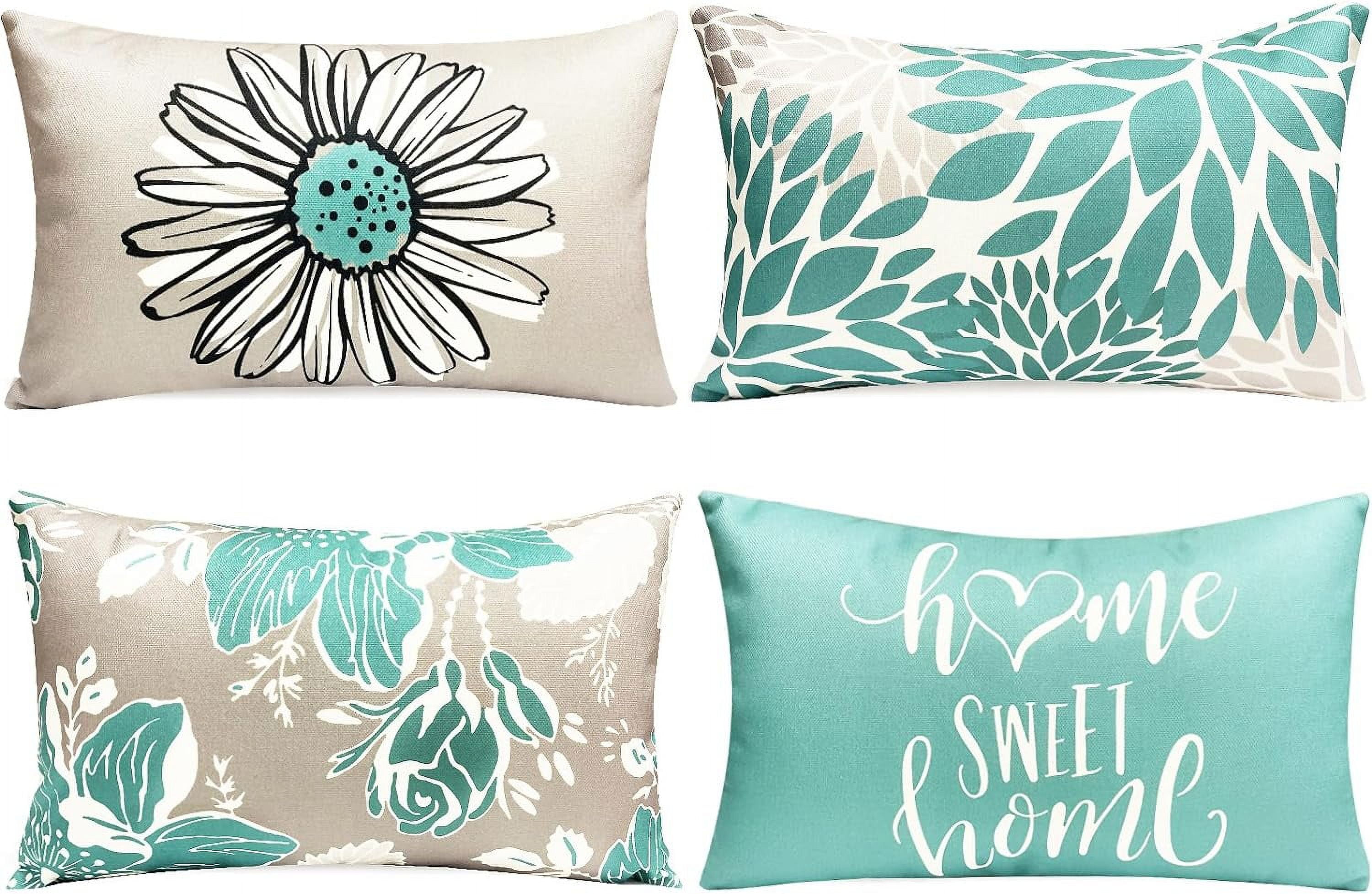 Teal Linen Decorative Throw Pillow Covers 12x20 Pillow Covers for Couch ...