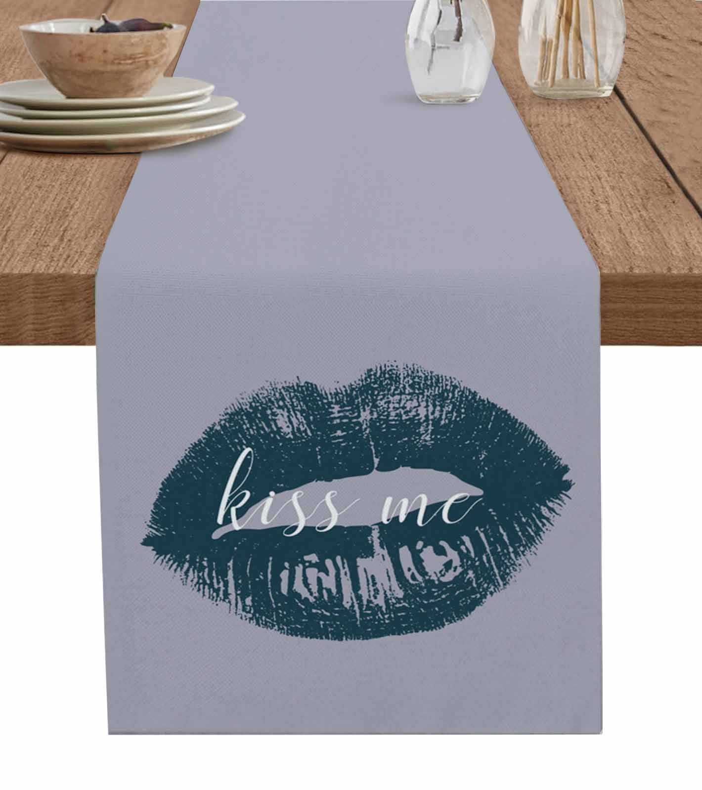 Teal Lip Table Runner 72 Inches, Kiss Love Grey Retro Art Bed Runner ...