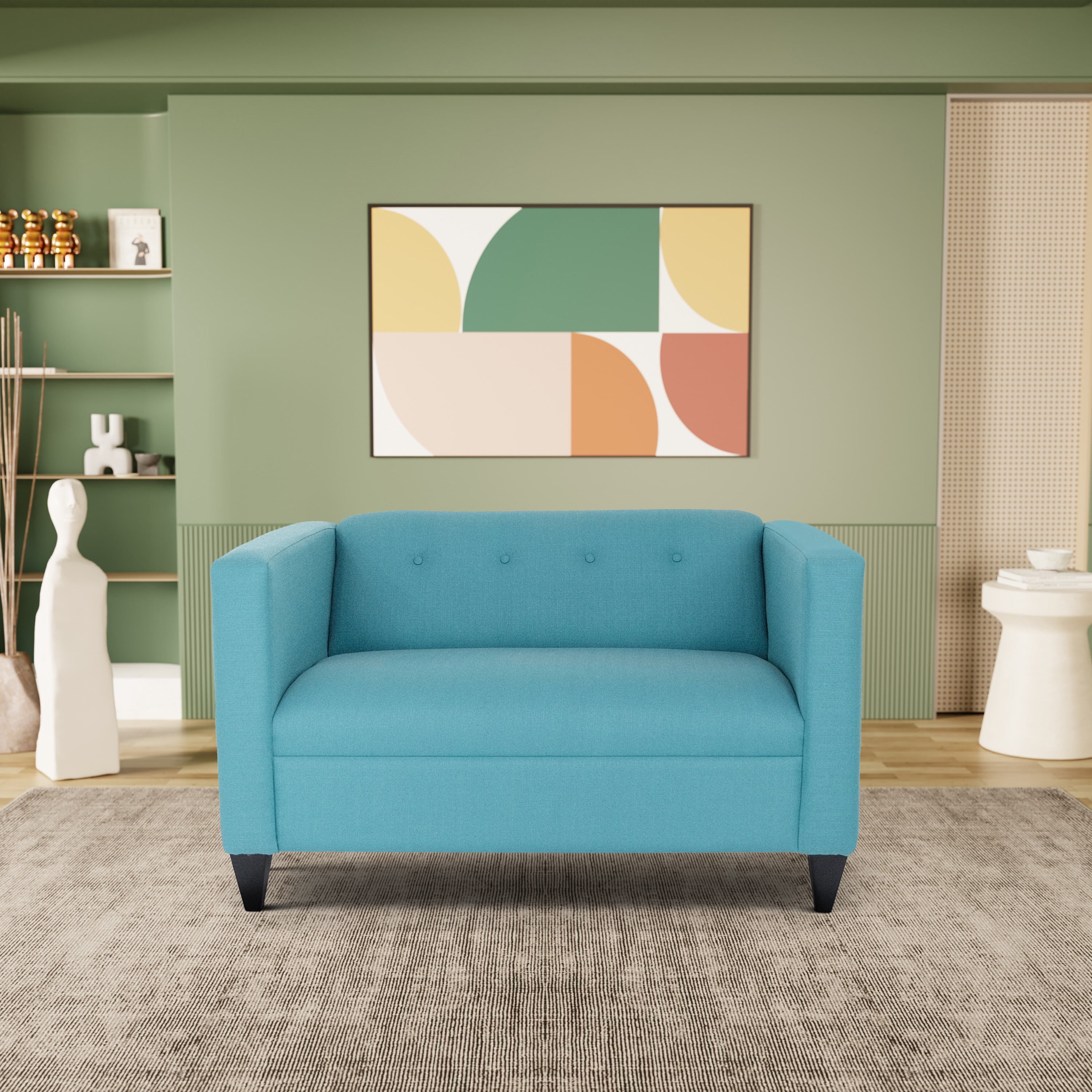 Teal Loveseat Sofa for Living Room, Modern Décor Small Couch for Small ...