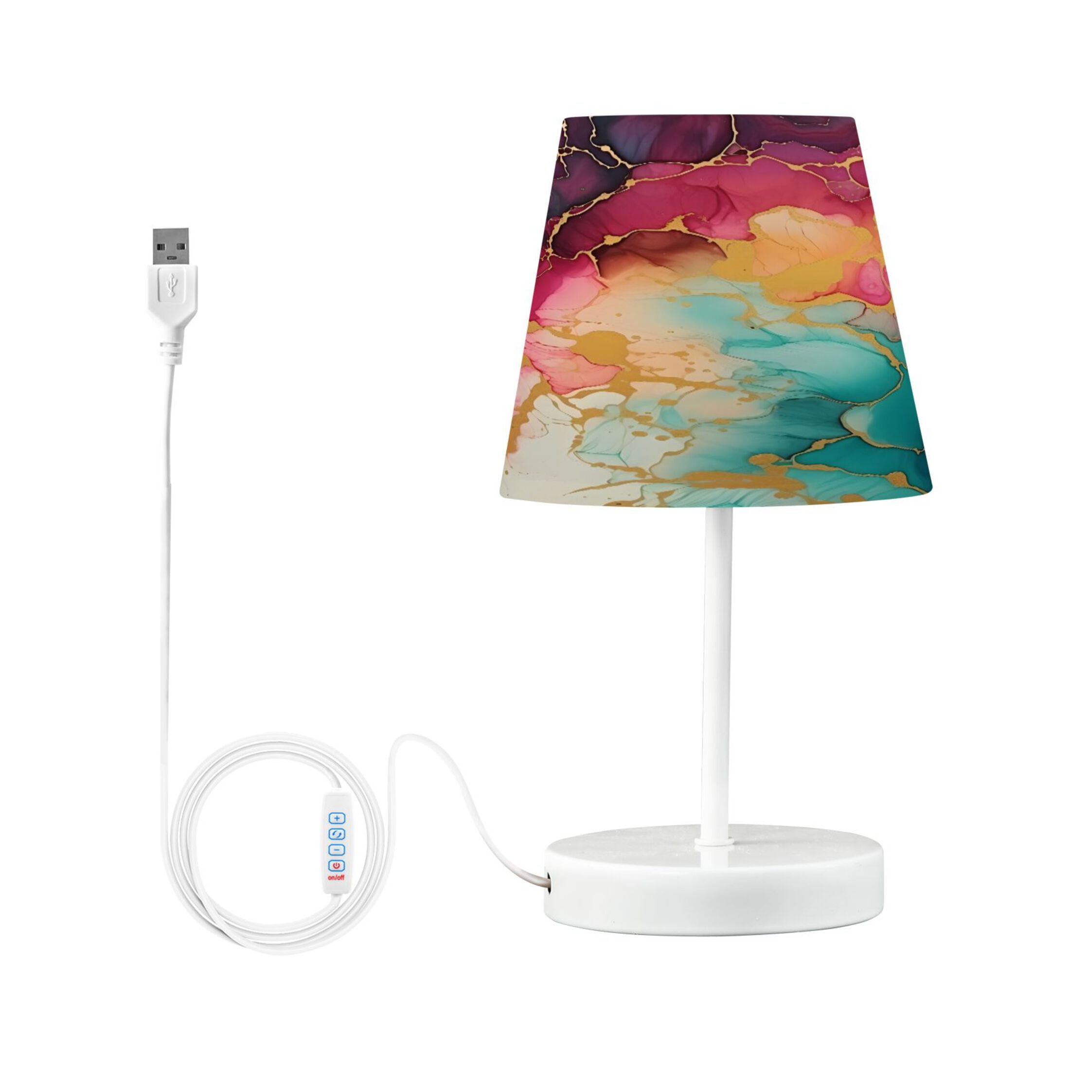 Teal Magenta Marble Desk Lamp LED Table Nightstand Lamps with 3 Color ...