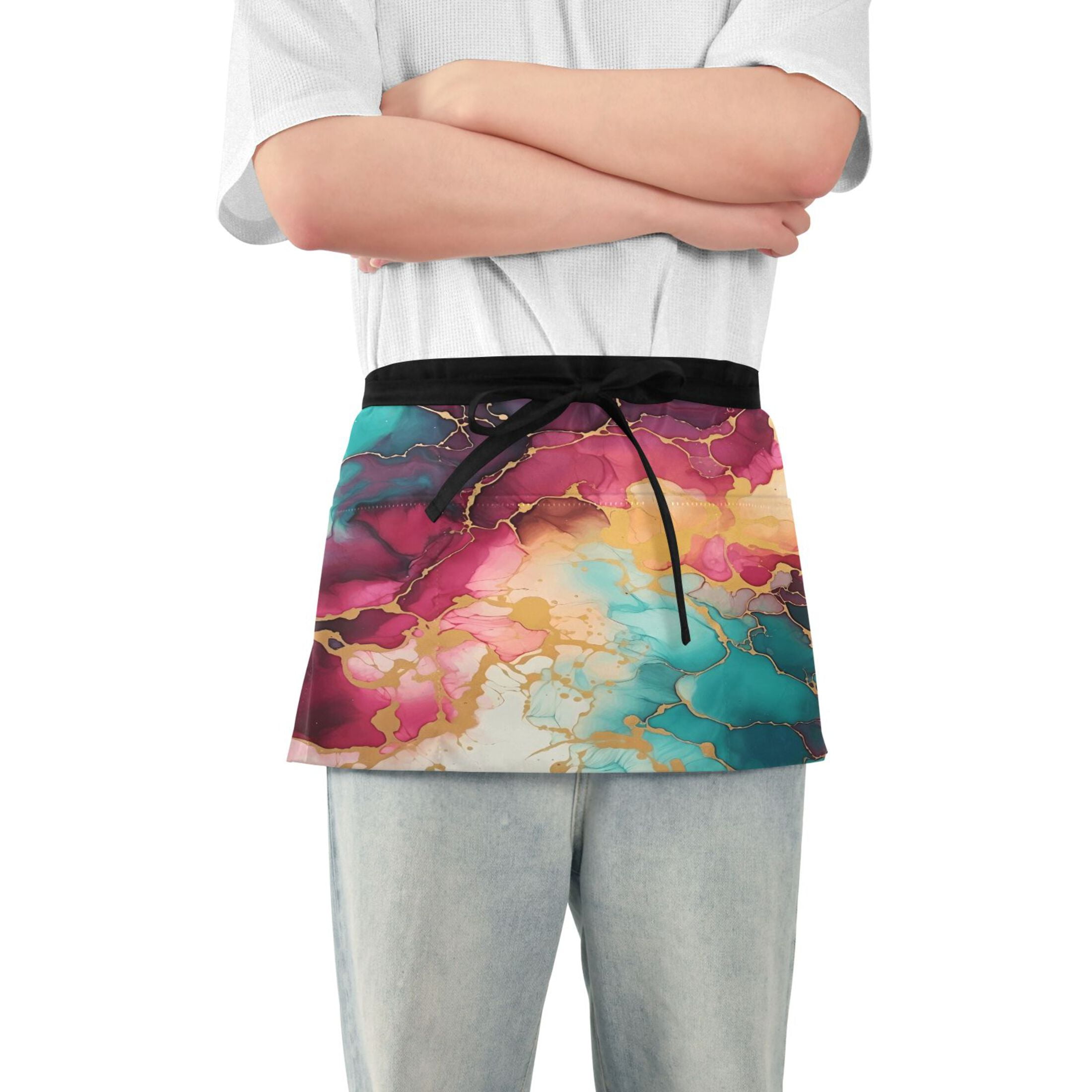 Teal Magenta Marble Server Apron with 3 Pockets Waterproof Waitress ...
