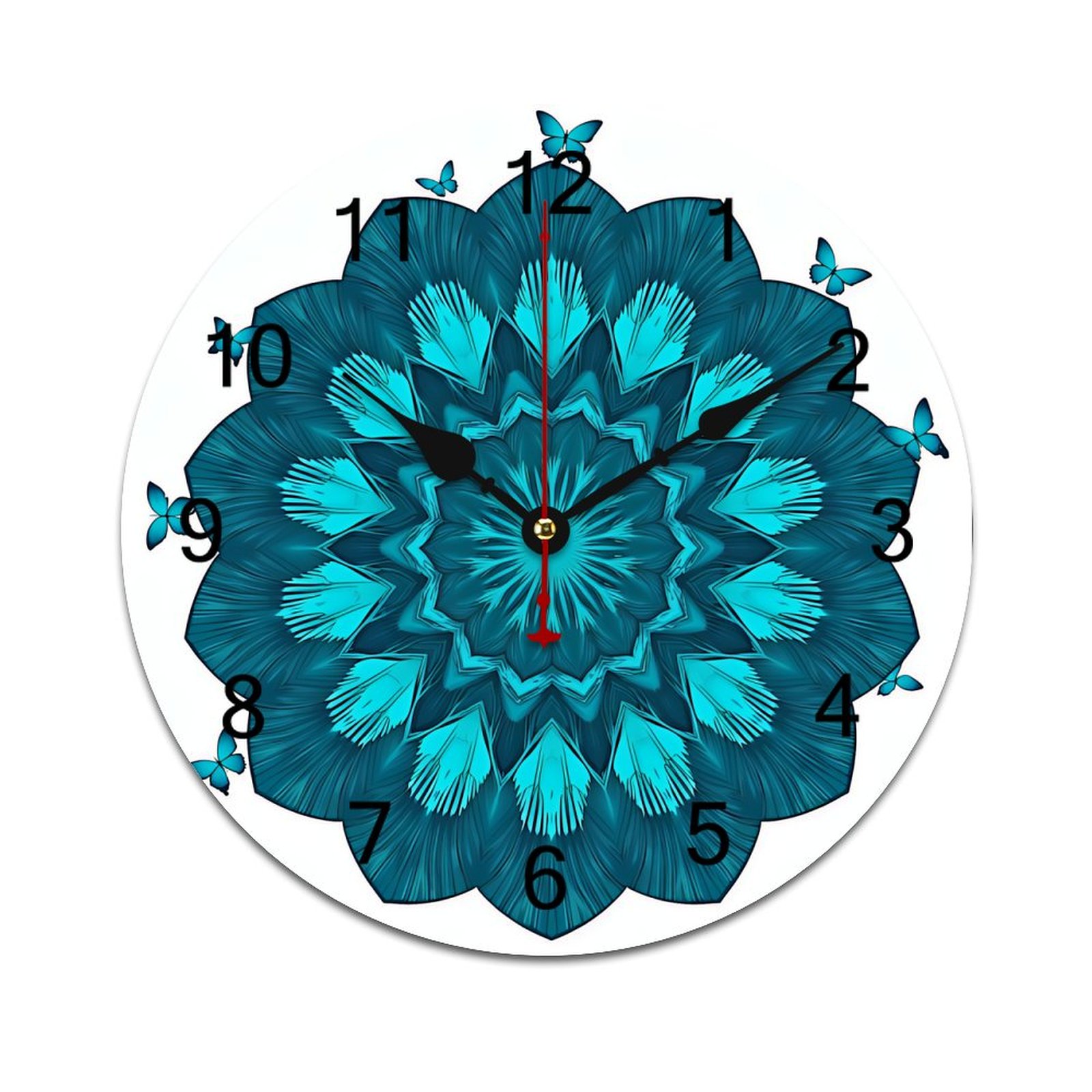 A Teal Mandala with Butterflies Surrounding It on A White Background_01 ...
