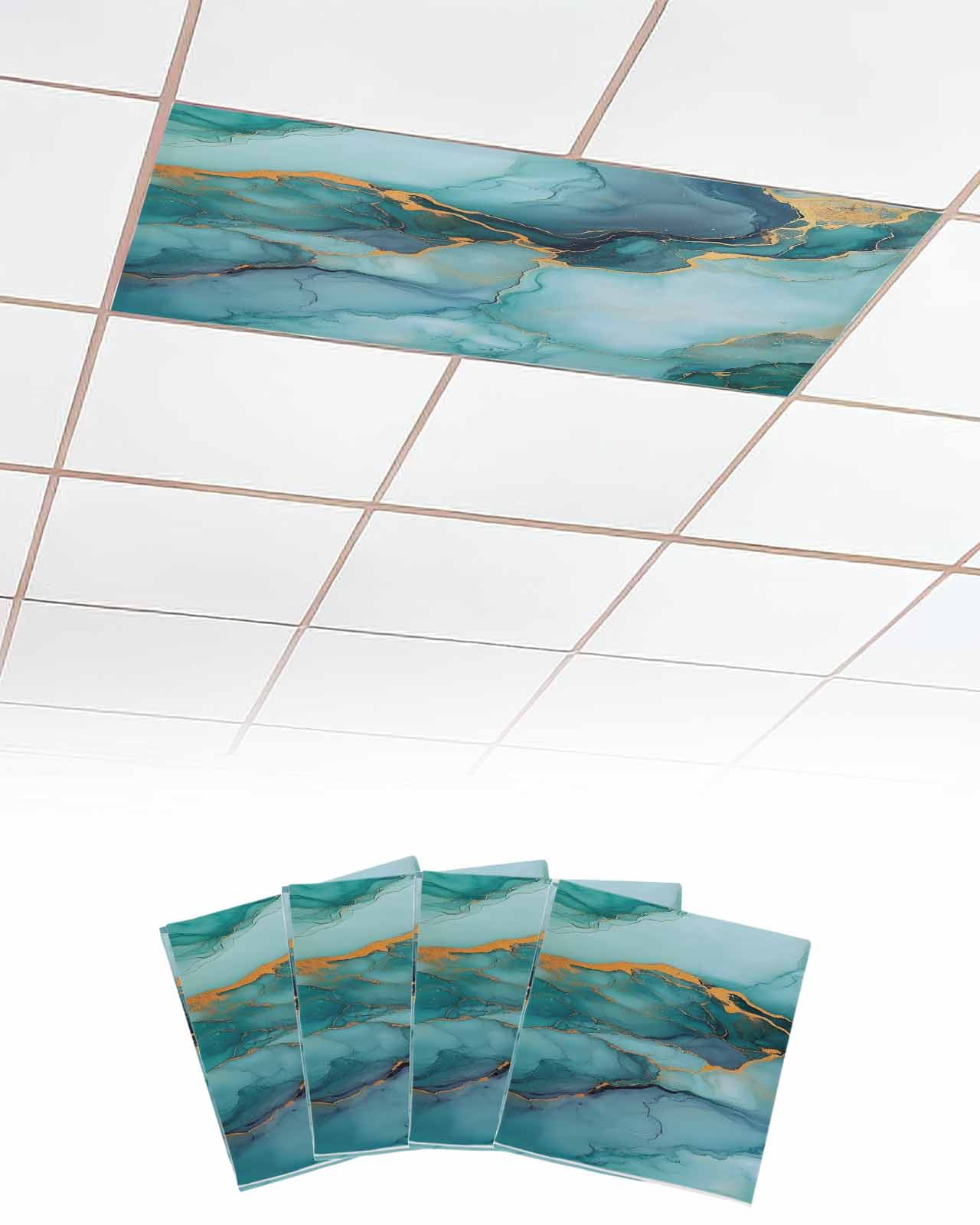 Teal Marble Fluorescent Light Covers for Ceiling Lights 4x2 feet,4 Pack ...