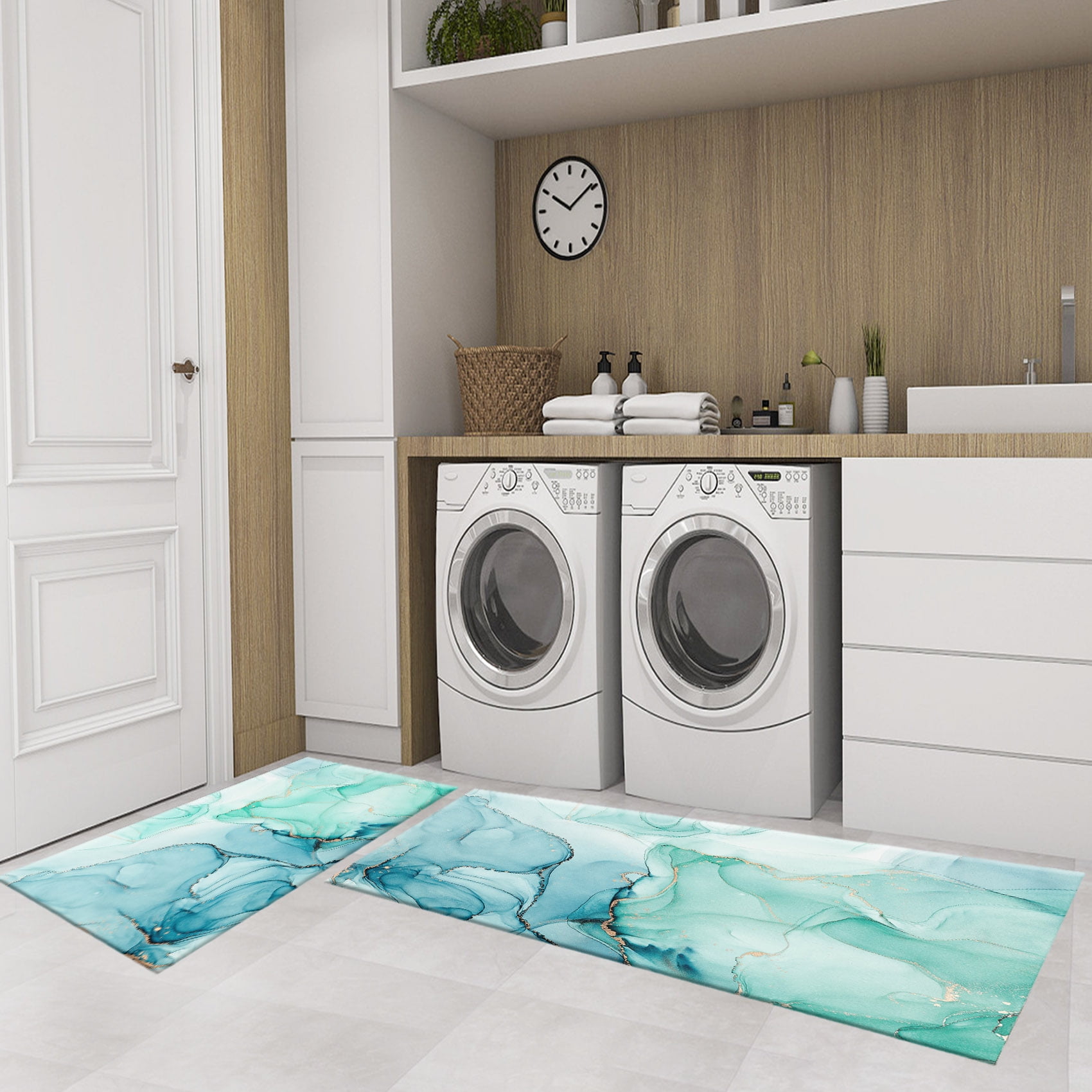 Teal Marble Gold Kitchen Rugs and Mats Anti Fatigue Mats Non Slip ...