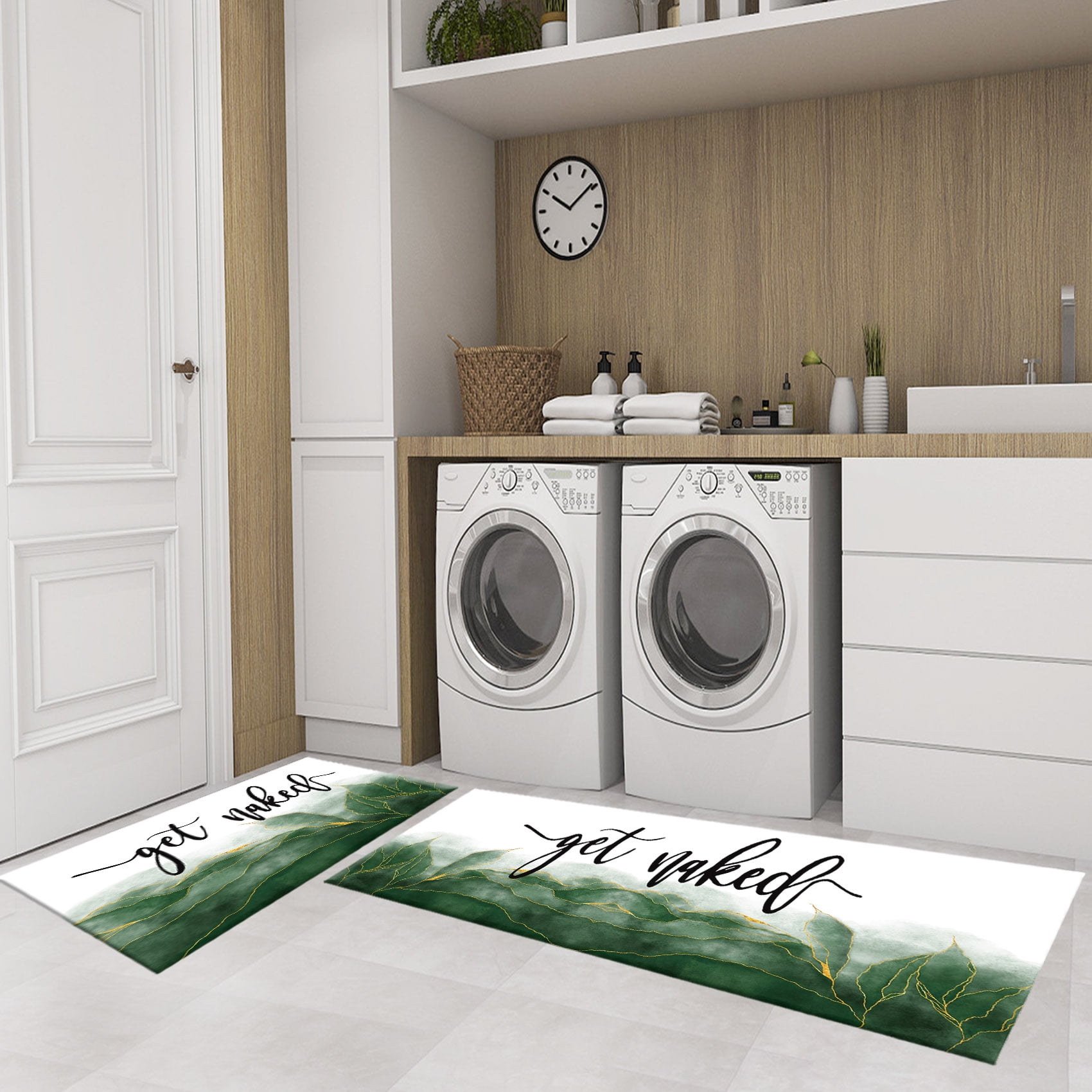 Teal Marble Gold Leaves Rugs and Mats Green White Letters Anti Fatigue ...