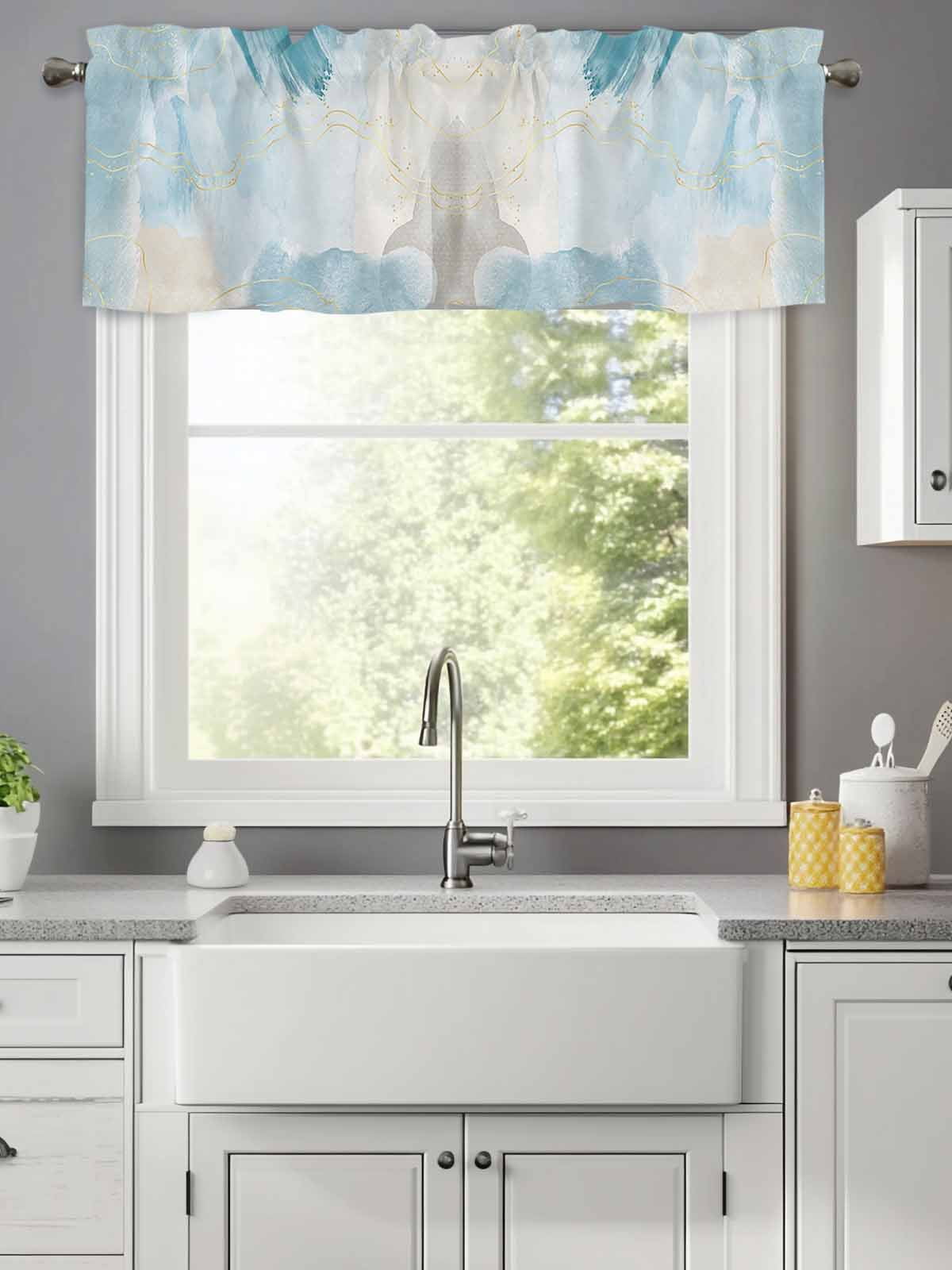 Teal Marble Gradient Abstract Color Block Valances for Windows,Rod ...