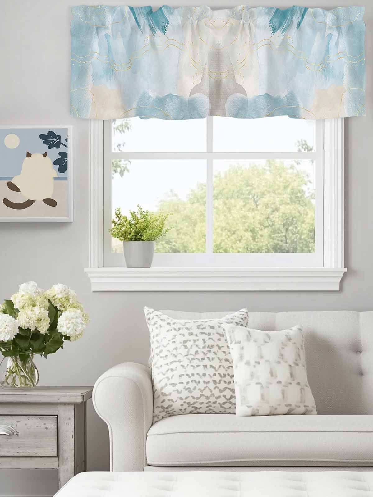 Teal Marble Gradient Abstract Color Block Valances for Windows,Rod ...