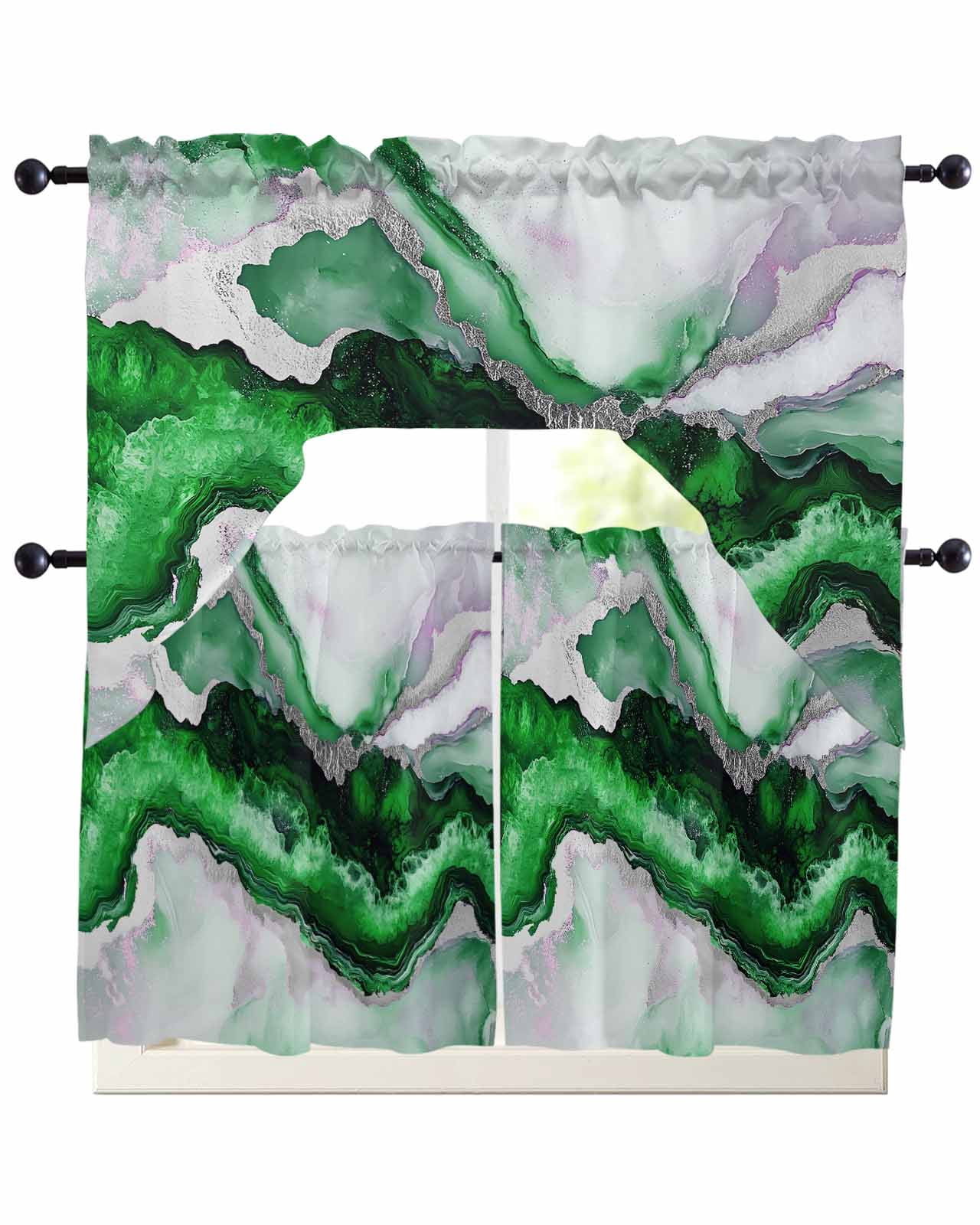 Teal Marble Kitchen Curtains Swag Valance and Tier Curtains Set 36 Inch ...