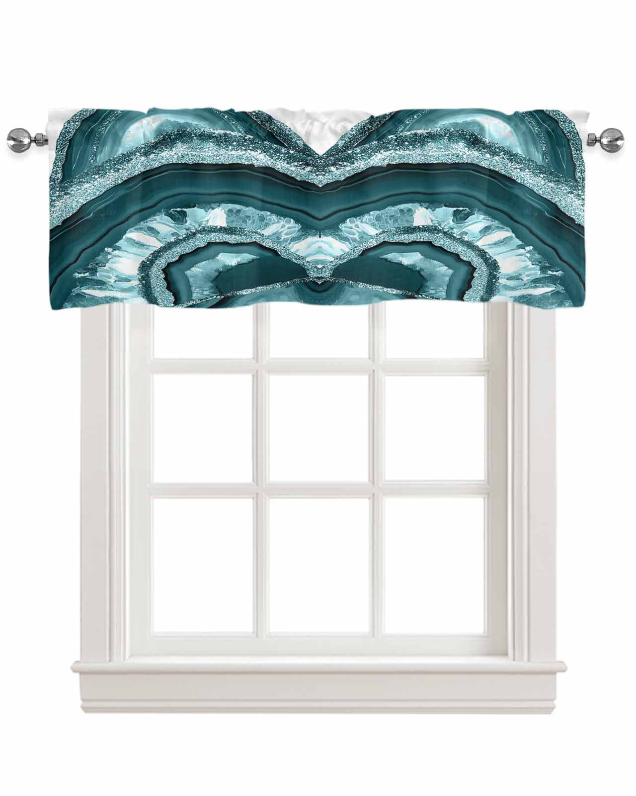 Teal Marble Kitchen Valances for Windows Farmhouse Linen Window Valance ...