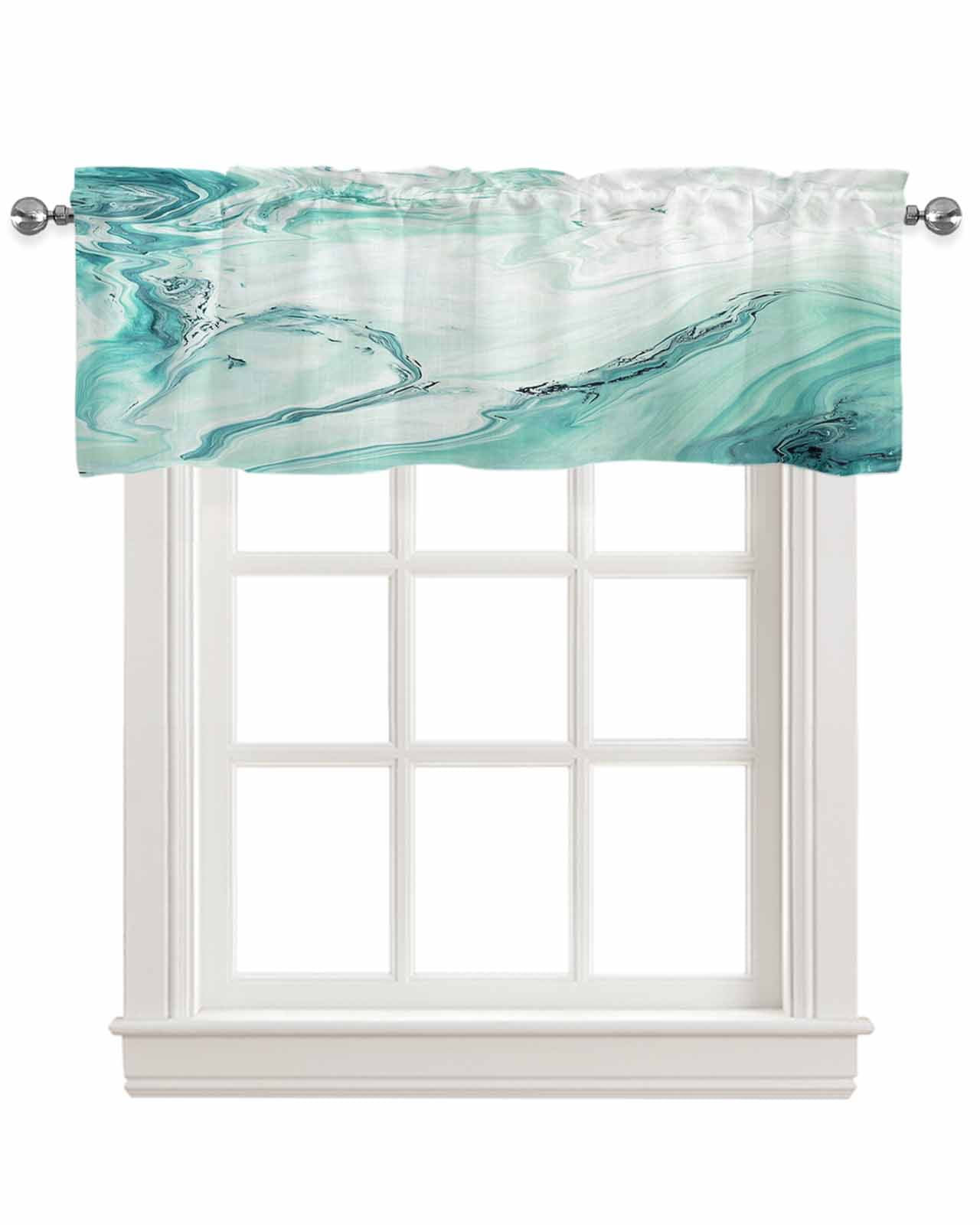 Teal Marble Linen Curtain Valance for Bedroom/Bathroom/Kitchen/Office ...