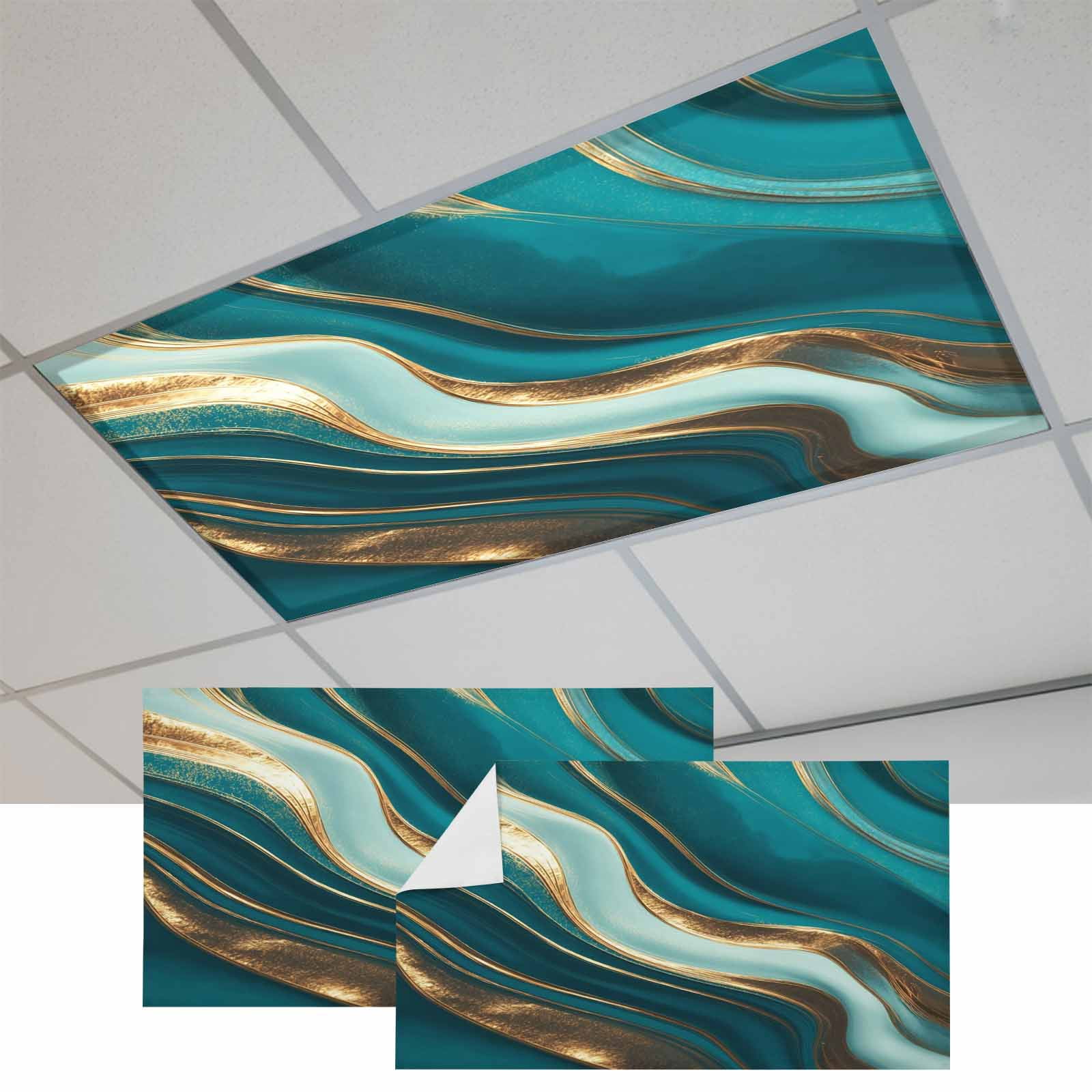 Teal Marble Magnetic Fluorescent Light Covers for Ceiling Lights 2 x 4 ...
