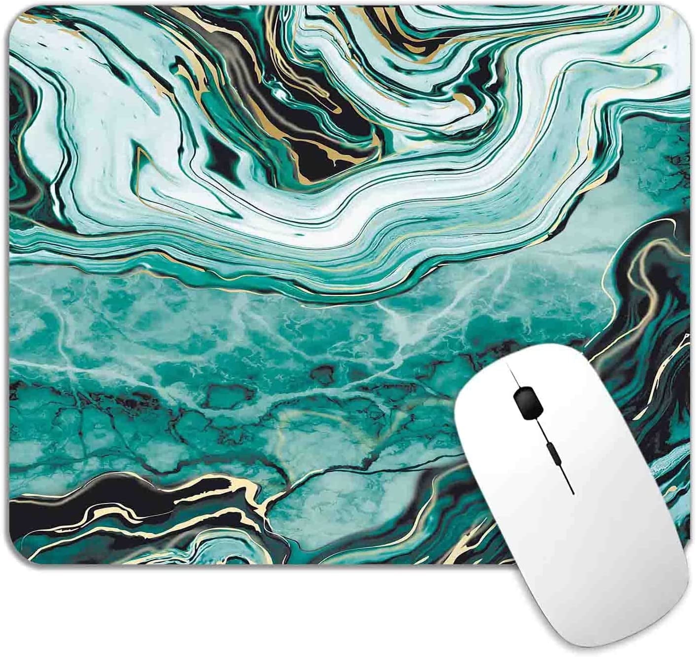 Teal Marble Mouse Pad, Cyan Blue Washable Square Cloth Mousepad for ...