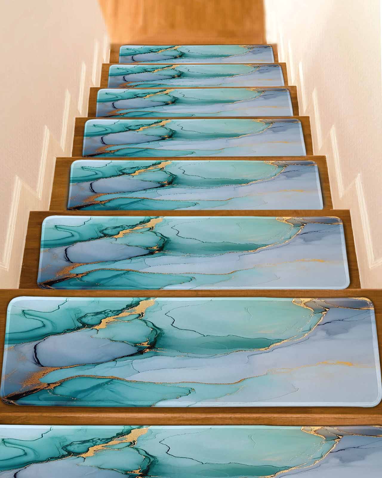 Teal Marble Non-Slip Stair Treads for Wooden Steps, 15 Pack-8x30in ...