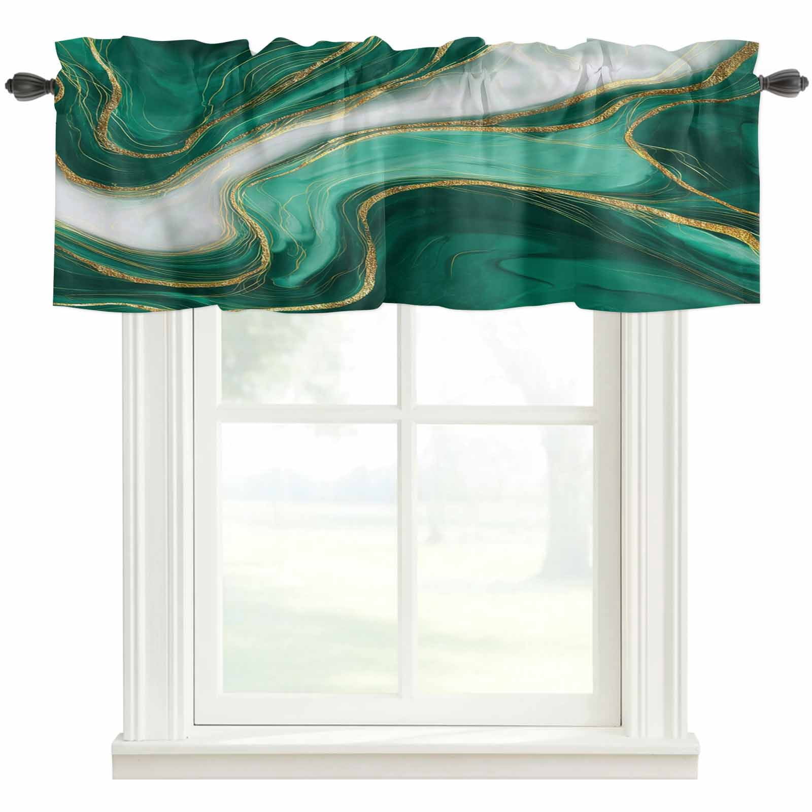 Teal Marble Rod Pocket Curtain Valance, Modern Ombre Gold White ...