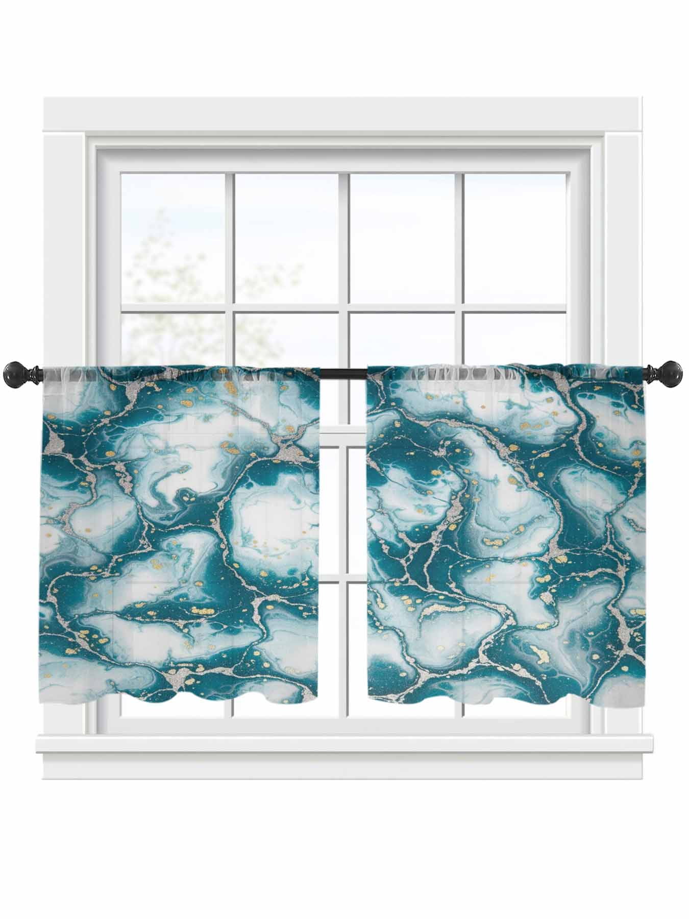 Teal Marble Sheer Curtains 2 Panels Set Modern Abstract Art Teal Waves ...