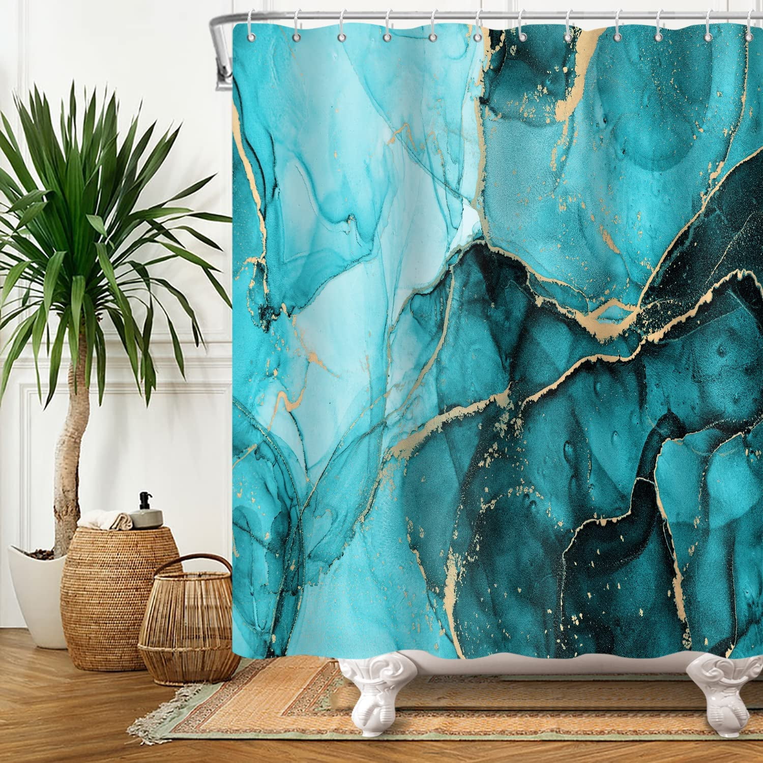 Teal Marble Shower Curtains Abstract Ink Art Painting Shower Curtain ...