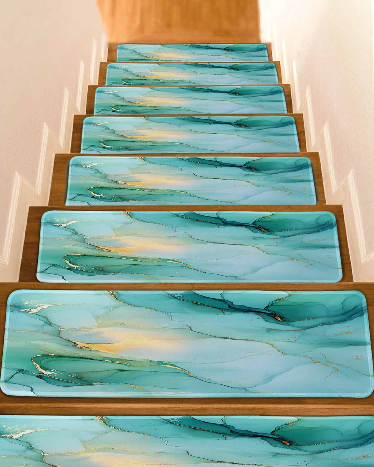 Teal Marble Stair Treads for Wooden Steps Indoor Runner Rug Carpet ...