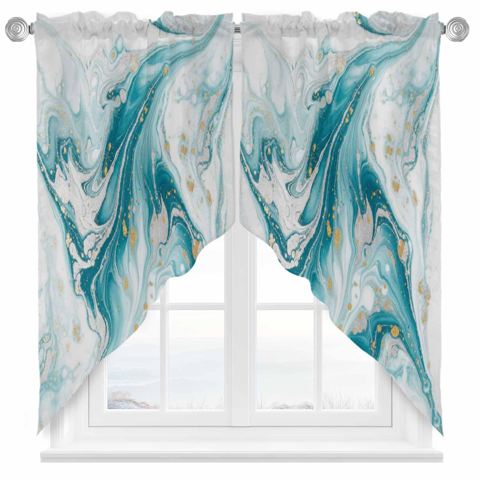 Teal Marble Swag Kitchen Curtain Valances, Modern Abstract Art Teal ...