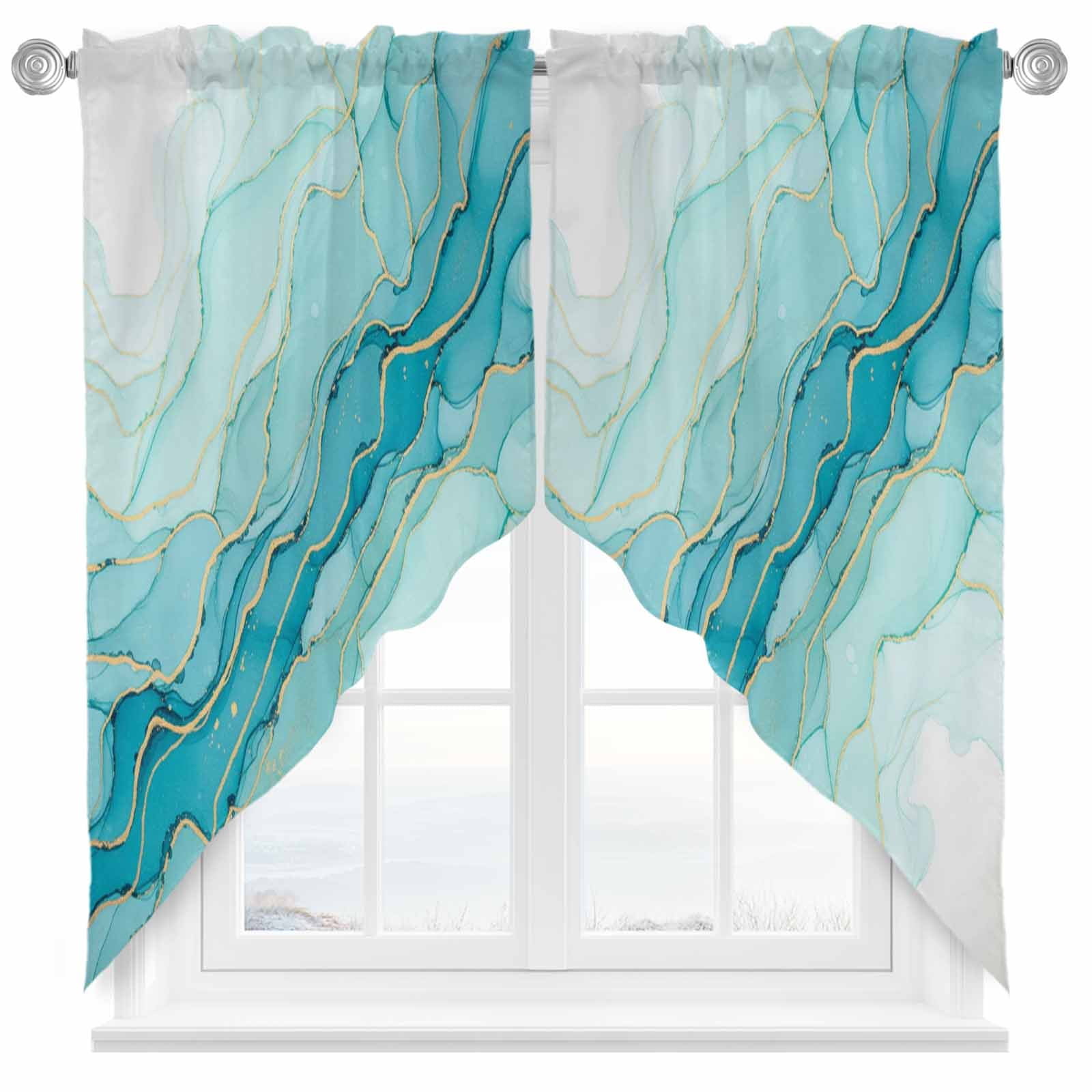 Teal Marble Swag Kitchen Curtain Valances, Modern Abstract Art ...