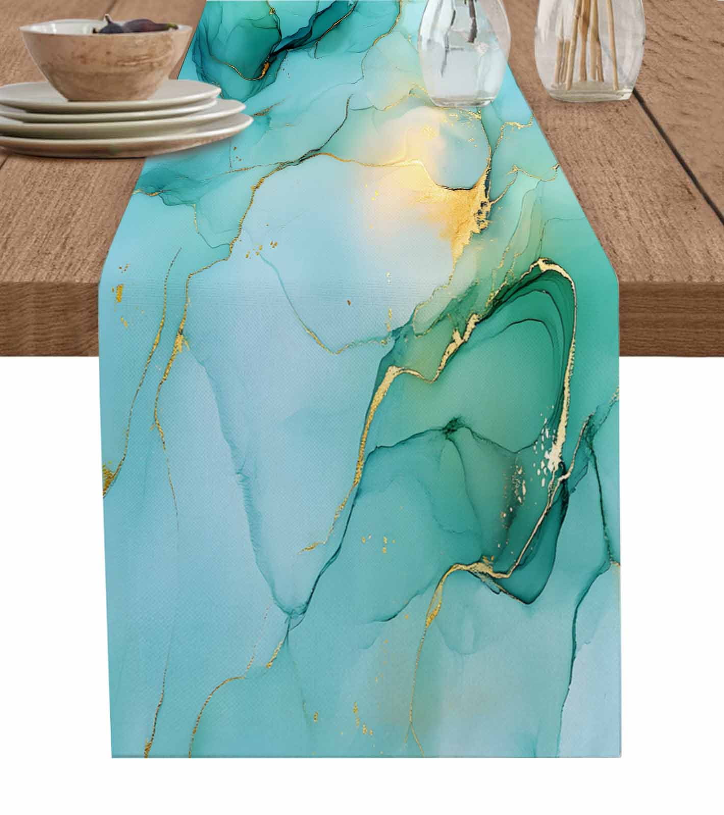 Teal Marble Table Runner Abstract Art Modern Ink Painting Tablerunners ...