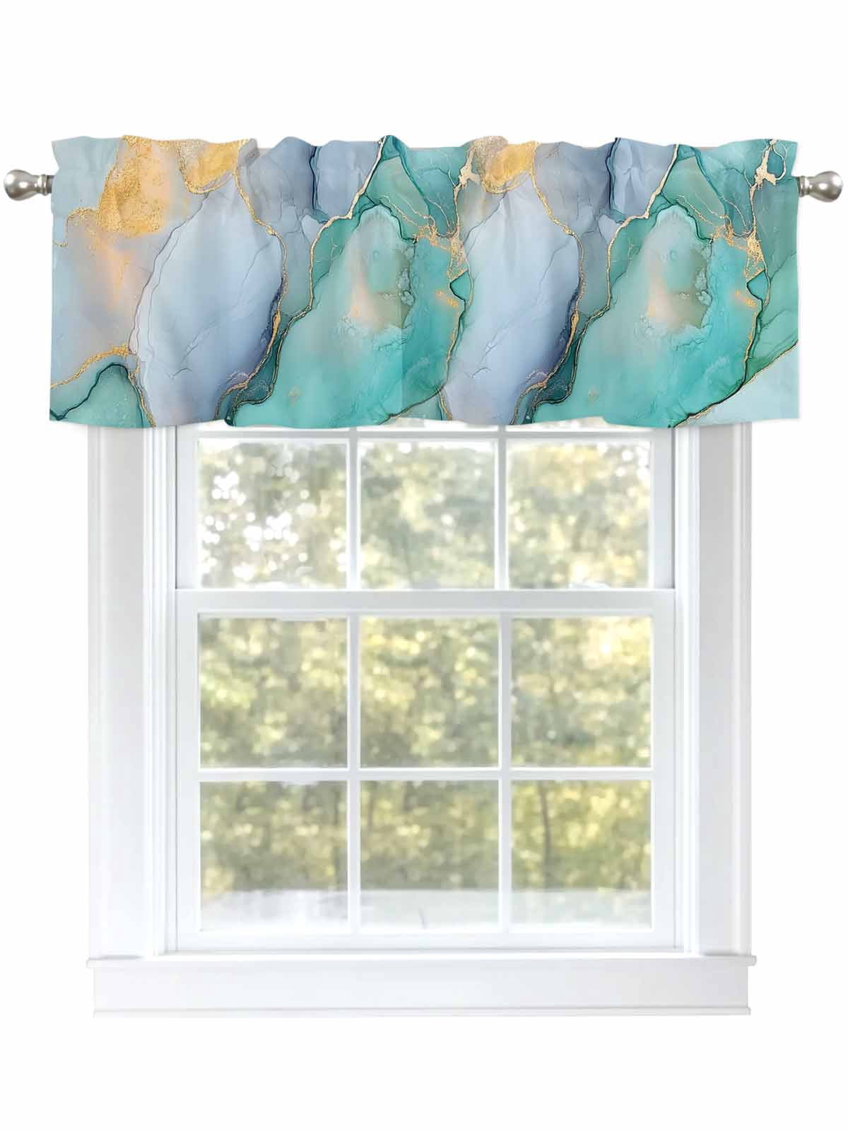 Teal Marble Texture Curtain Valances for Windows, Watercolor Window ...