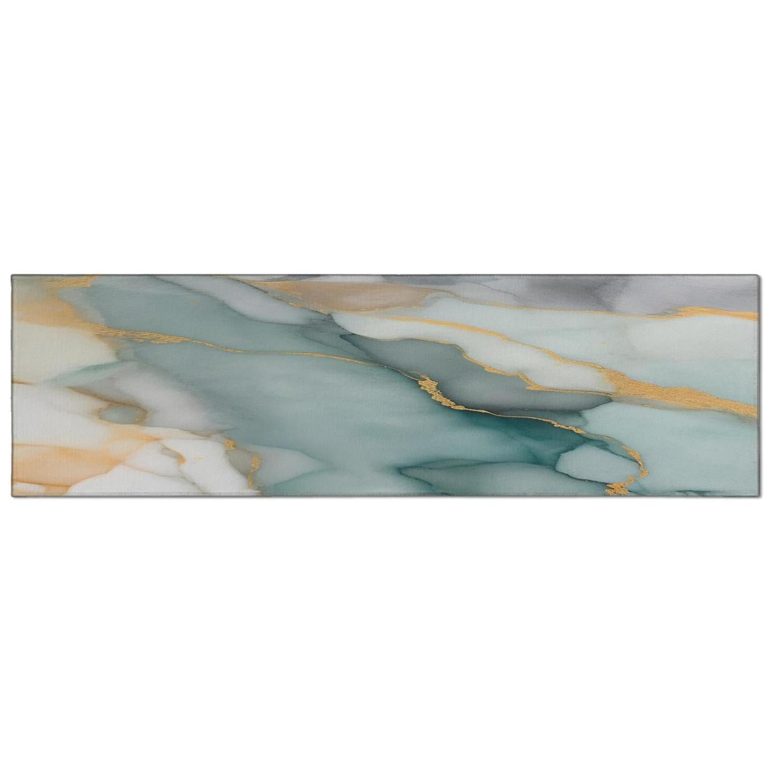 Teal Marble Turquoise Green Kitchen Rugs and Mats 3 Piece Set Cushioned ...