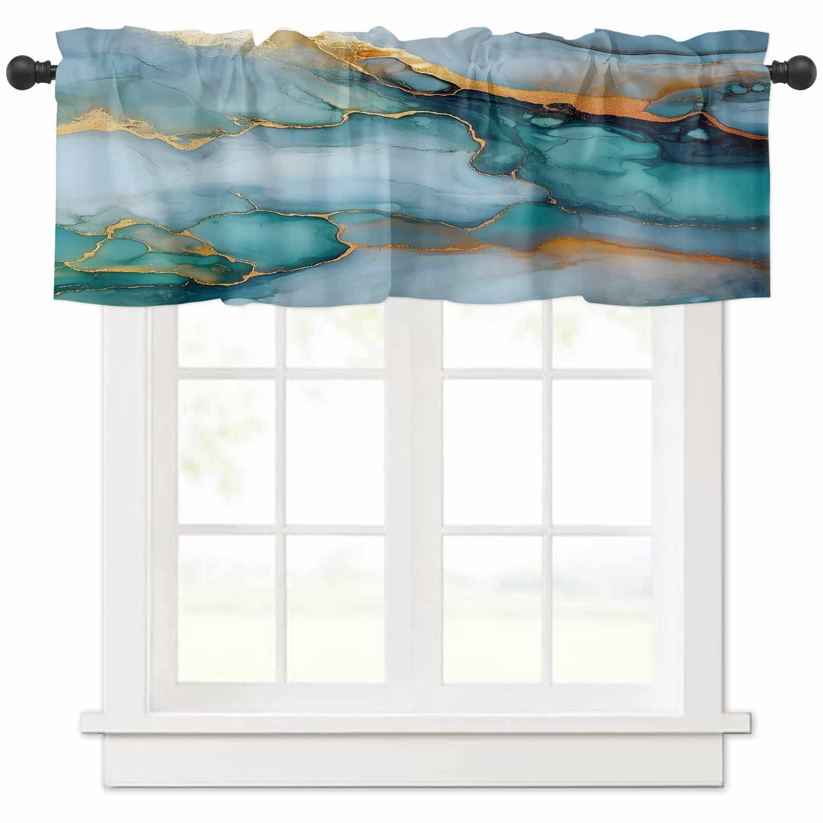 Teal Marble Valances for Windows Farmhouse Kitchen Curtains Valances ...